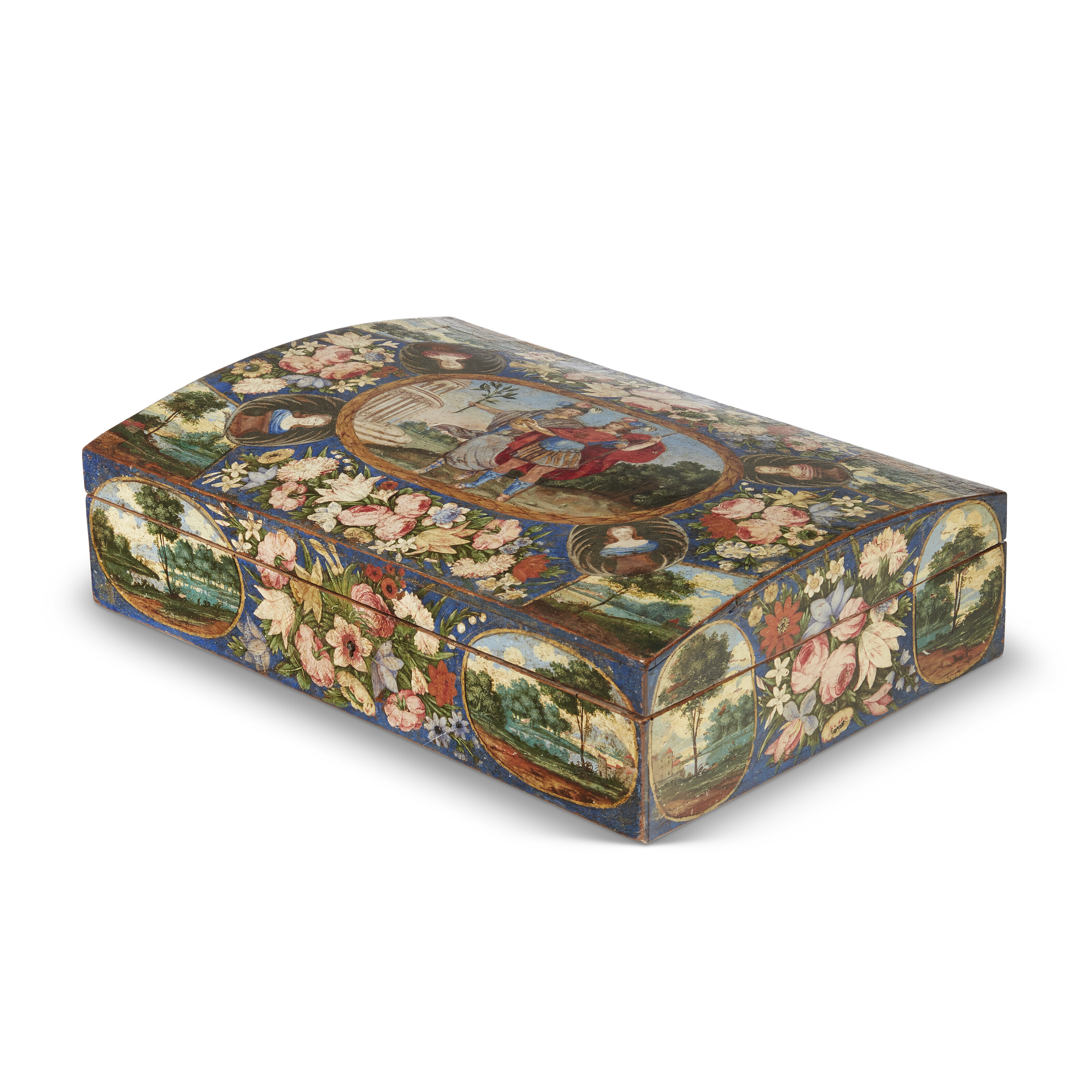 A LOUIS XIV POLYCHROME-PAINTED CASKET, PROBABLY DUTCH, LATE 17TH ...