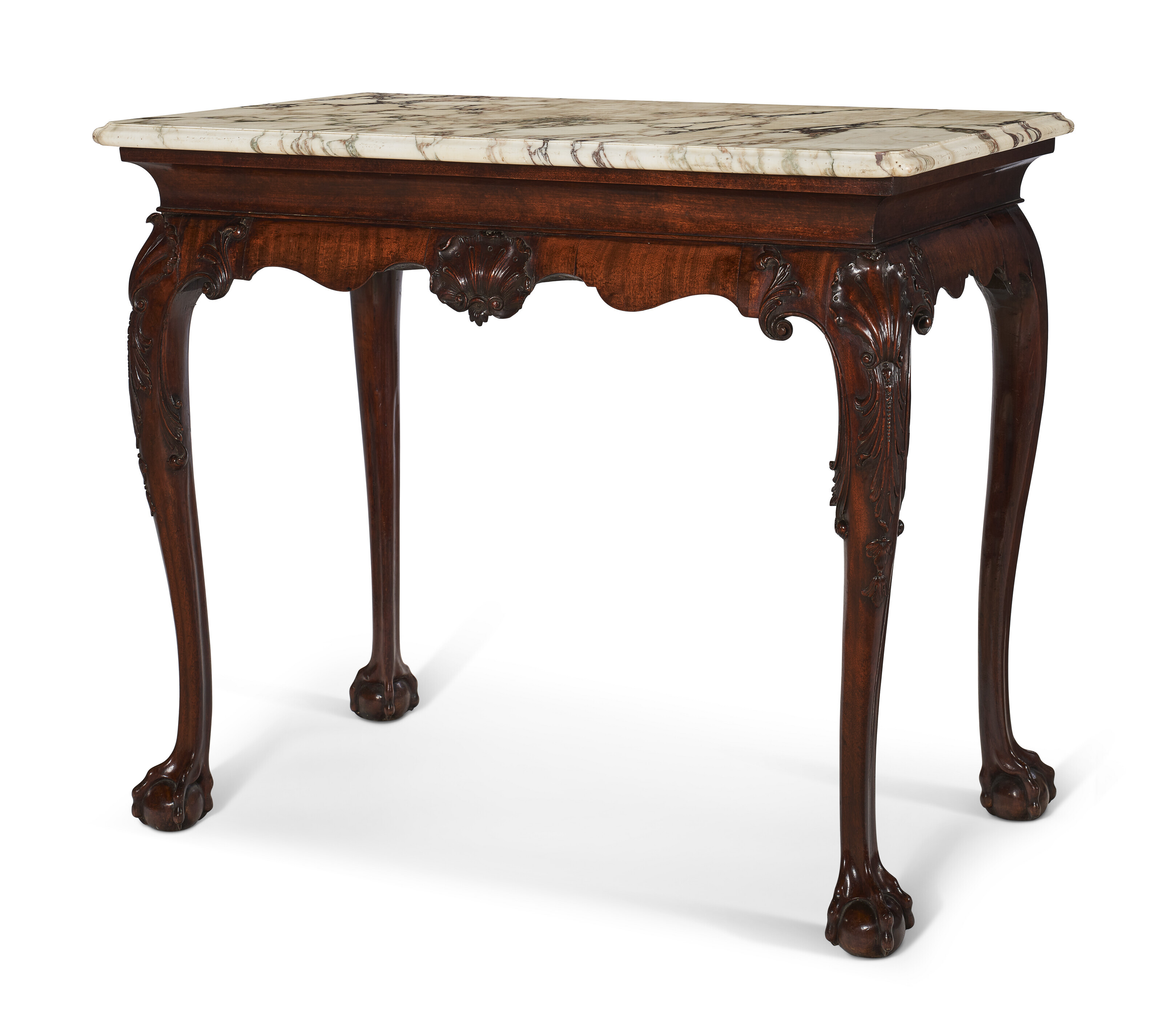 A GEORGE II MAHOGANY SIDE TABLE, POSSIBLY IRISH, CIRCA 1750, PREVIOUSLY ...