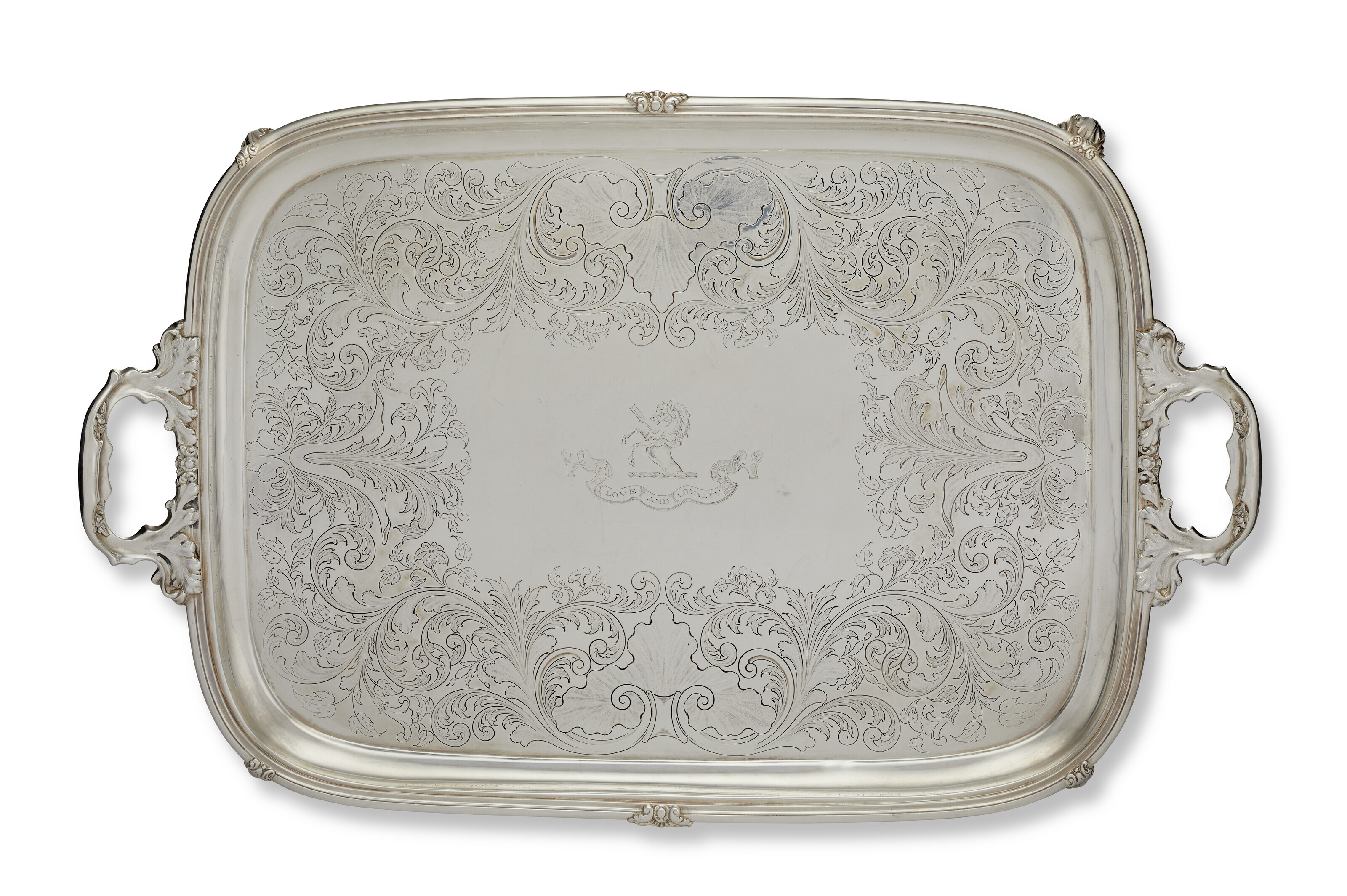 AN EDWARD VII SILVER TWO-HANDLED LARGE FOOTED TRAY, MARK OF GOLDSMITHS ...