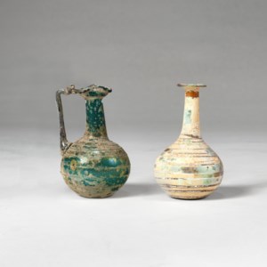 TWO ROMAN GLASS VESSELS WITH SPIRAL TRAILING