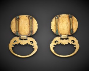 A RARE PAIR OF EUROPEAN ENAMEL-INSET GILT-BRONZE BELT SLIDES, 18TH ...