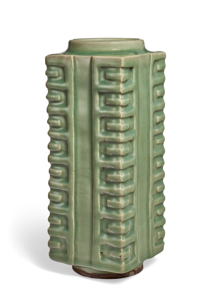 A LONGQUAN CELADON CONG-FORM VASE, SOUTHERN SONG-YUAN DYNASTY (1127 ...
