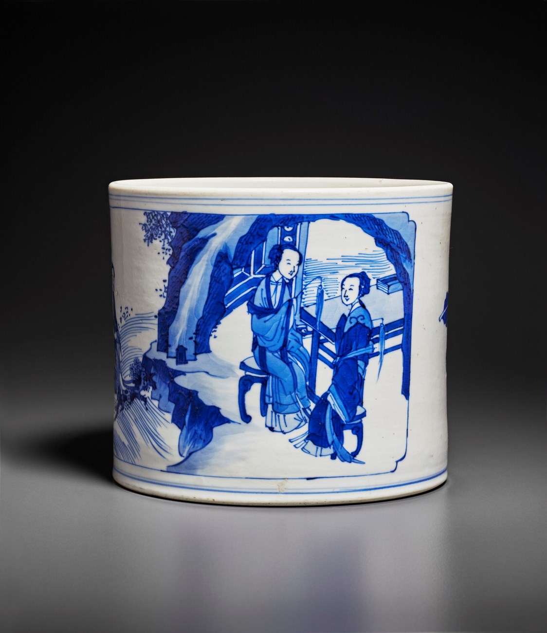 A BLUE AND WHITE BRUSH POT , KANGXI PERIOD (1662-1722) | Christie's