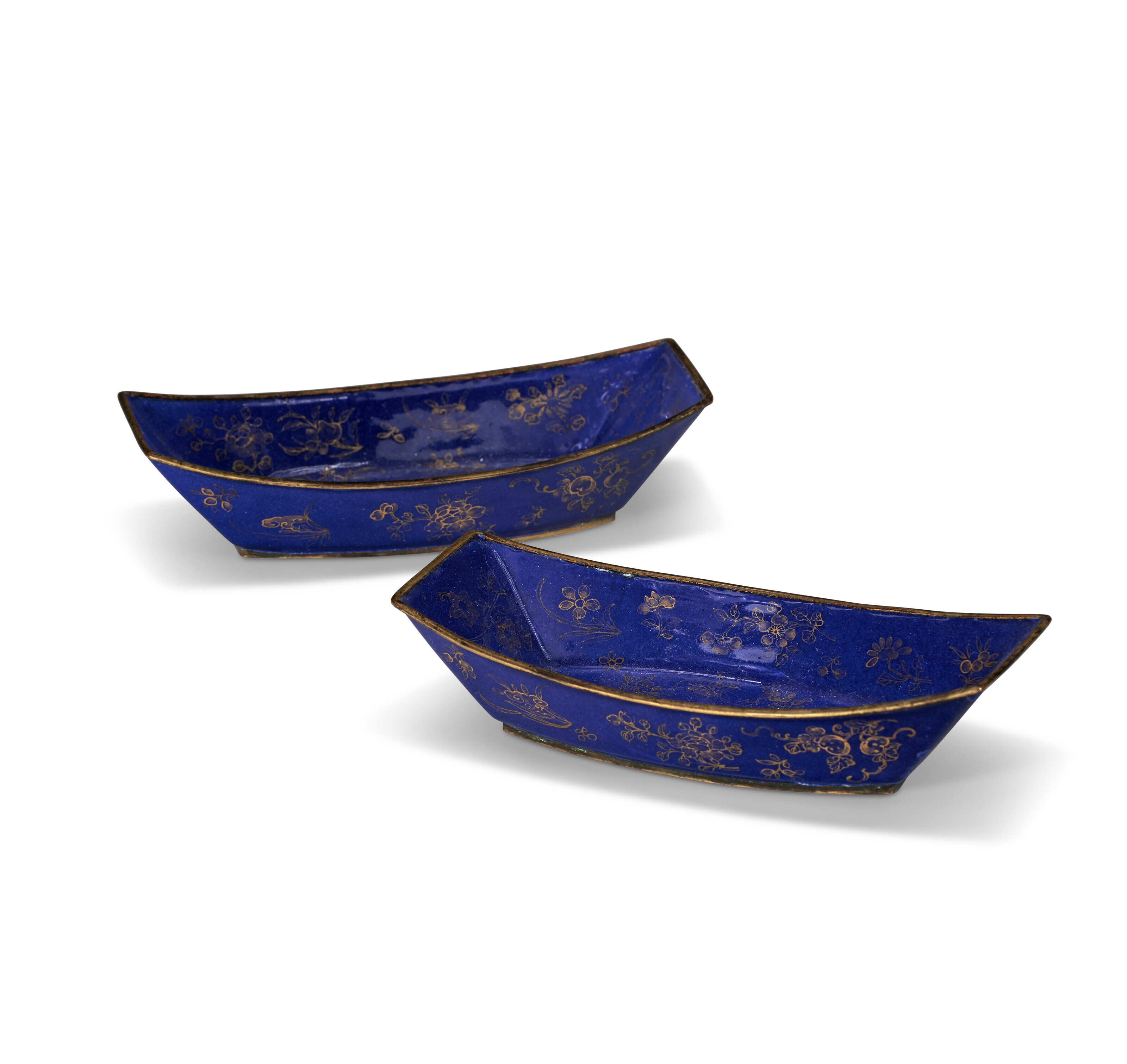 A PAIR OF CHINESE PAINTED ENAMEL INGOT-FORM DISHES, QING DYNASTY ...
