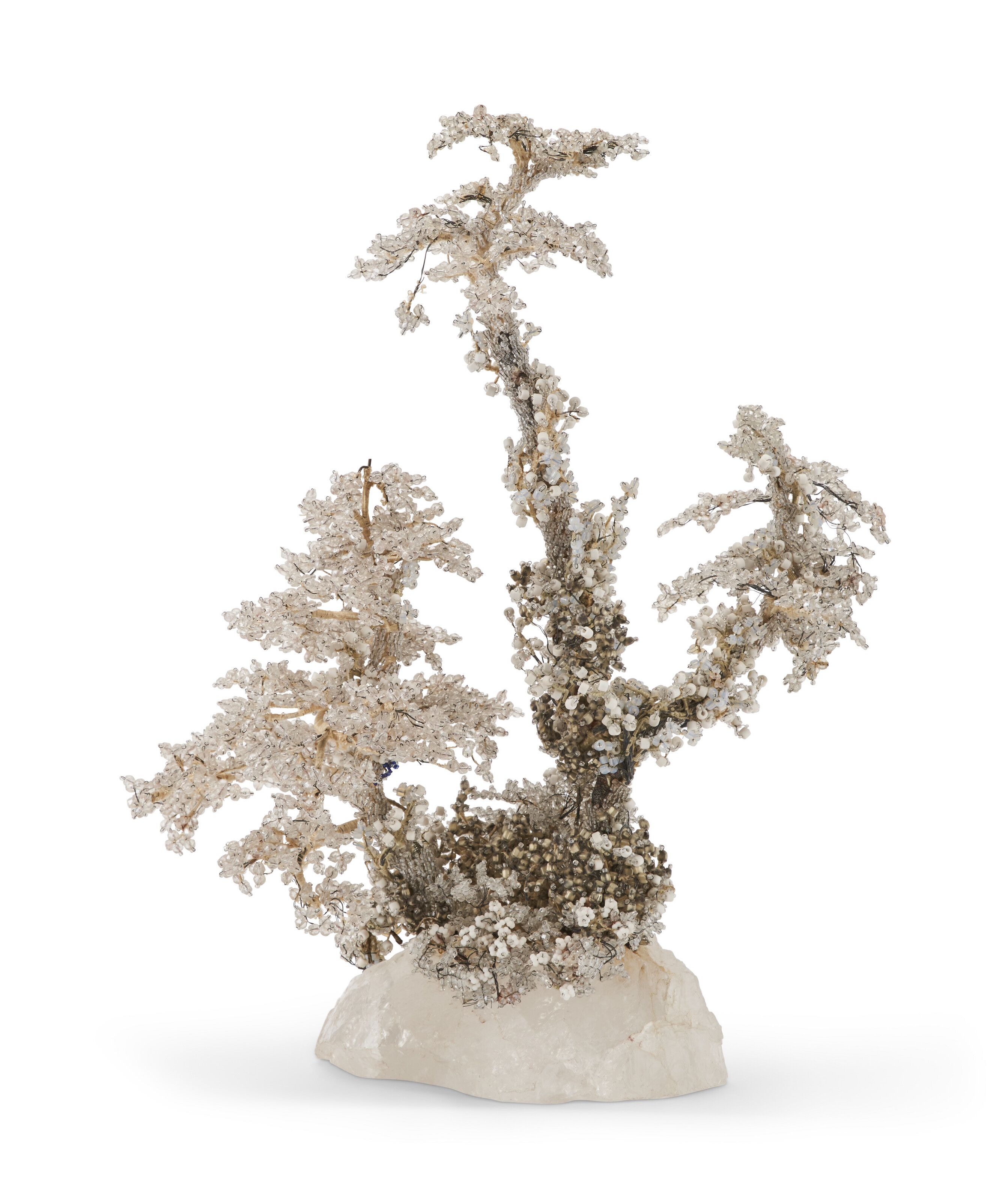 A ROCK CRYSTAL AND BEADED GLASS TREE-FORM TABLE ORNAMENT, MODERN ...