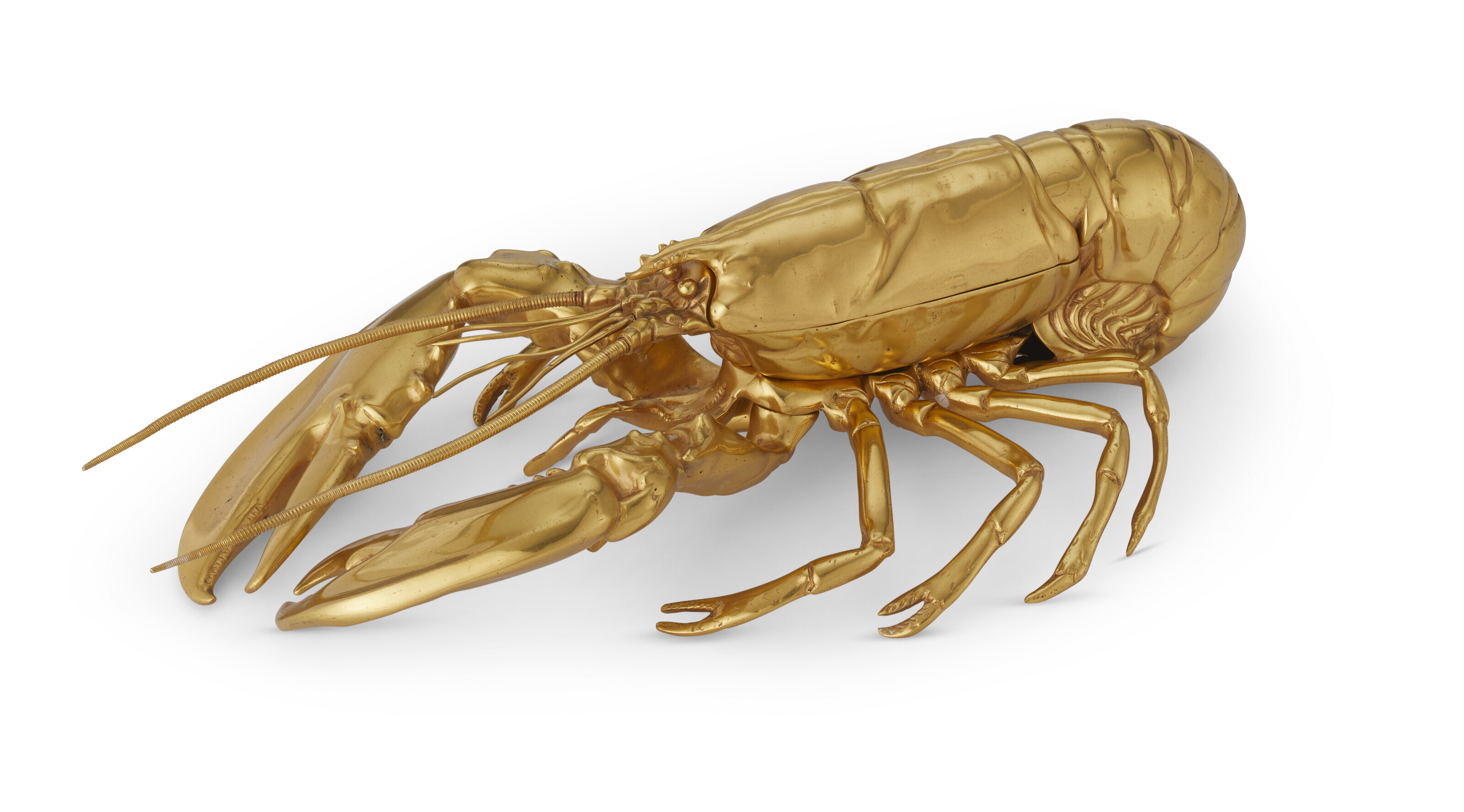 A VICTORIAN GILT-METAL LOBSTER-FORM DOUBLE INKWELL, LATE 19TH CENTURY ...