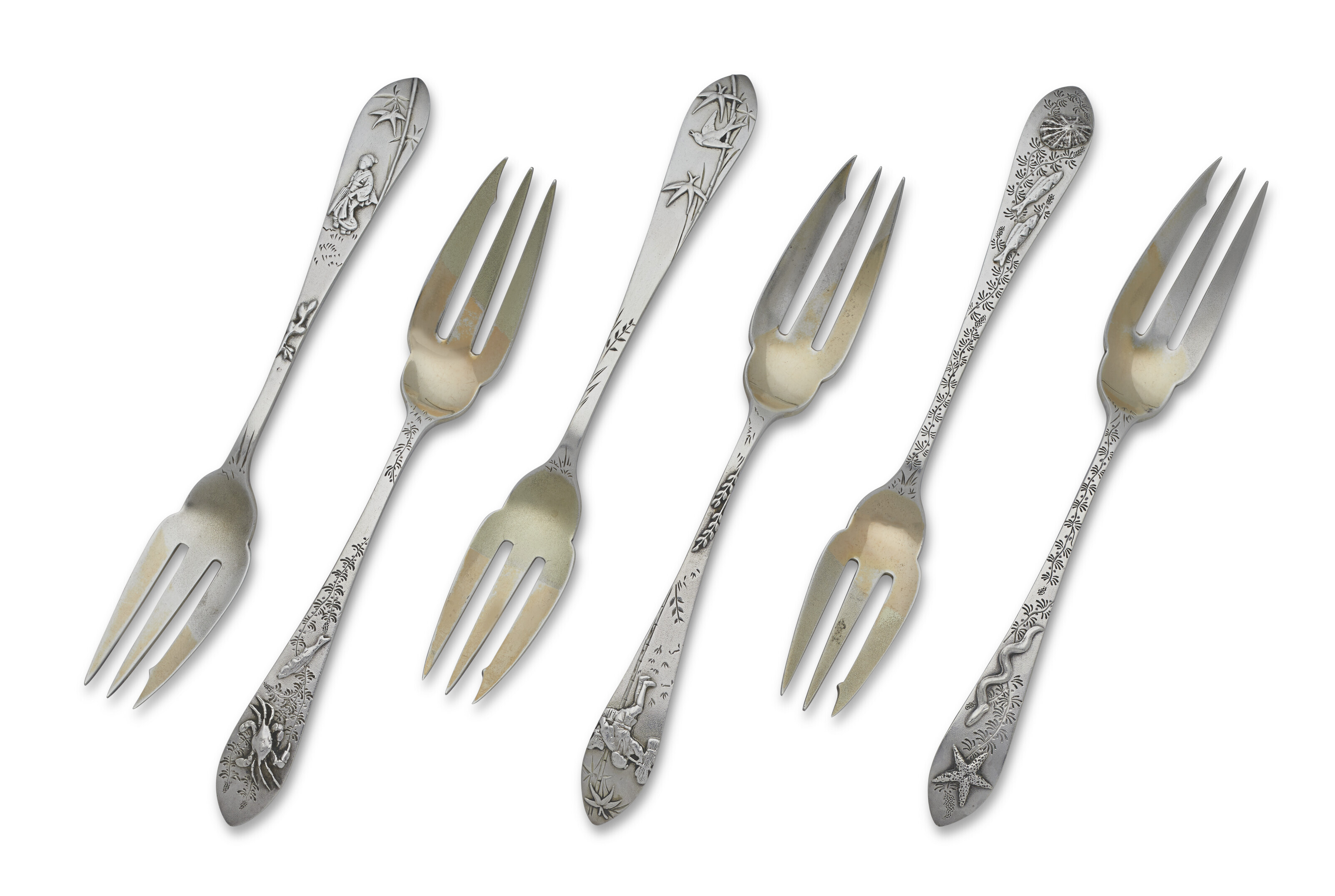 A SET OF SIX RARE AMERICAN SILVER CAKE FORKS, MARK OF TIFFANY & CO ...