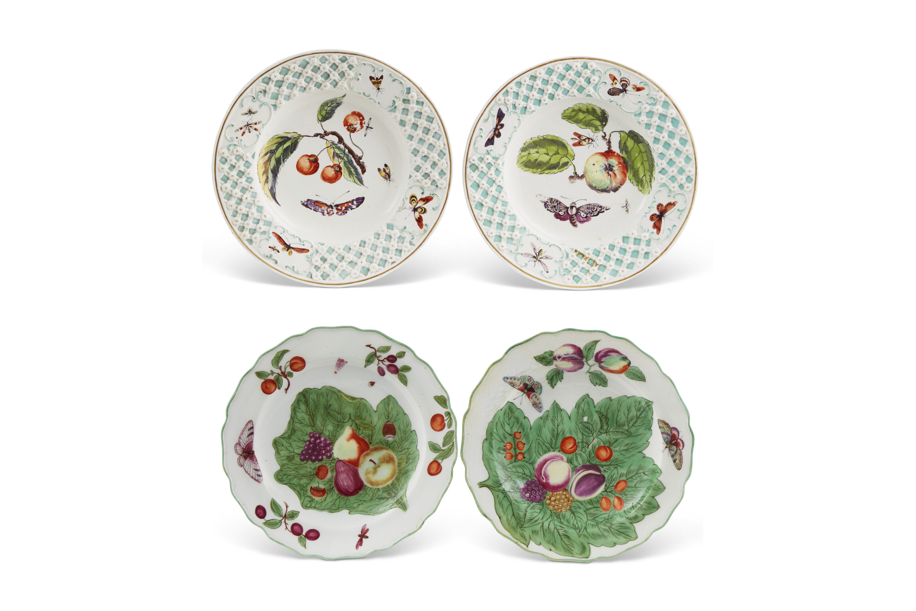 TWO PAIRS OF ENGLISH PORCELAIN PLATES, CIRCA 1755-60, THE CHELSEA ...