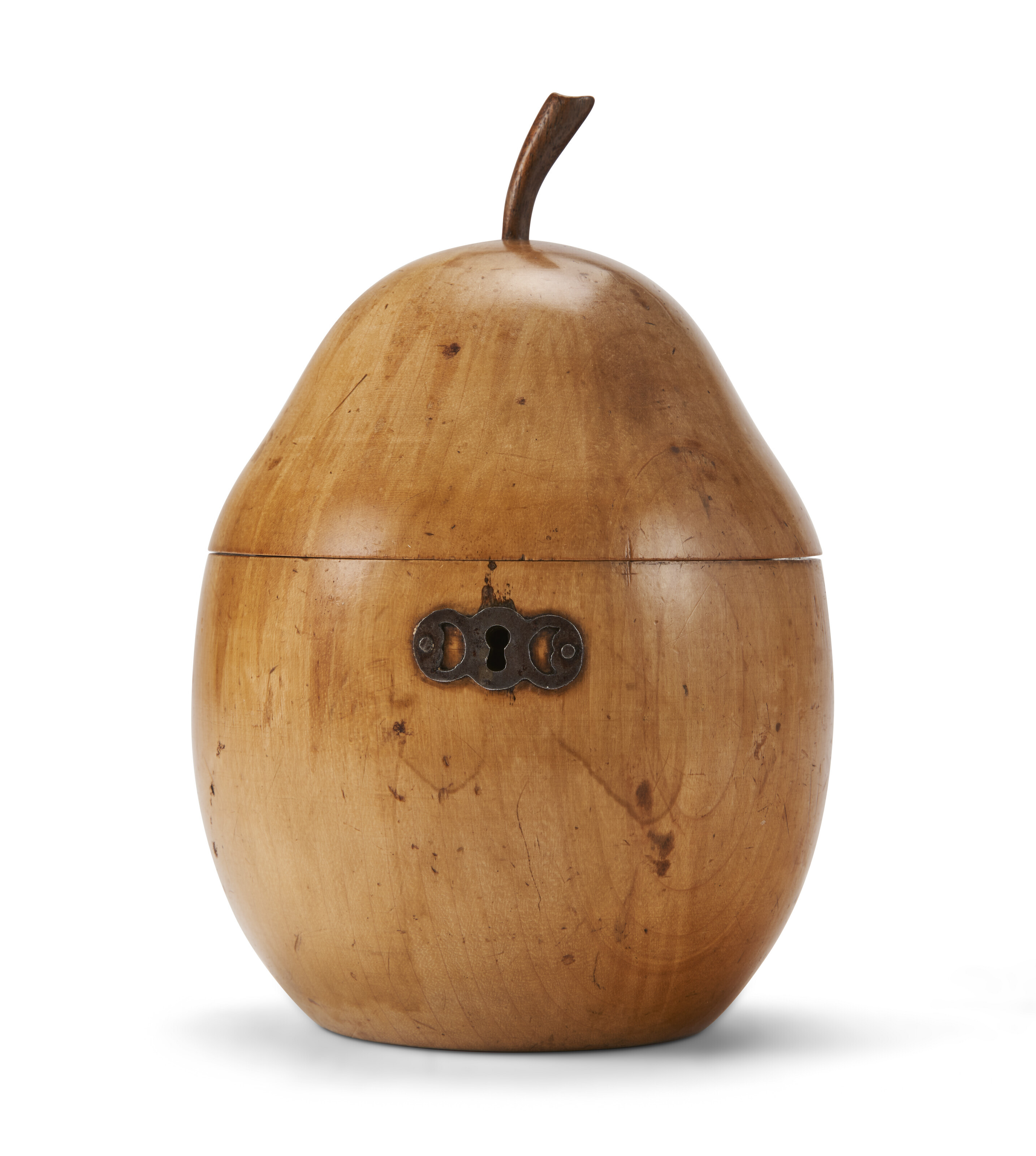 A FRUITWOOD PEAR-FORM TEA CADDY, PROBABLY GERMAN, MID-19TH CENTURY ...