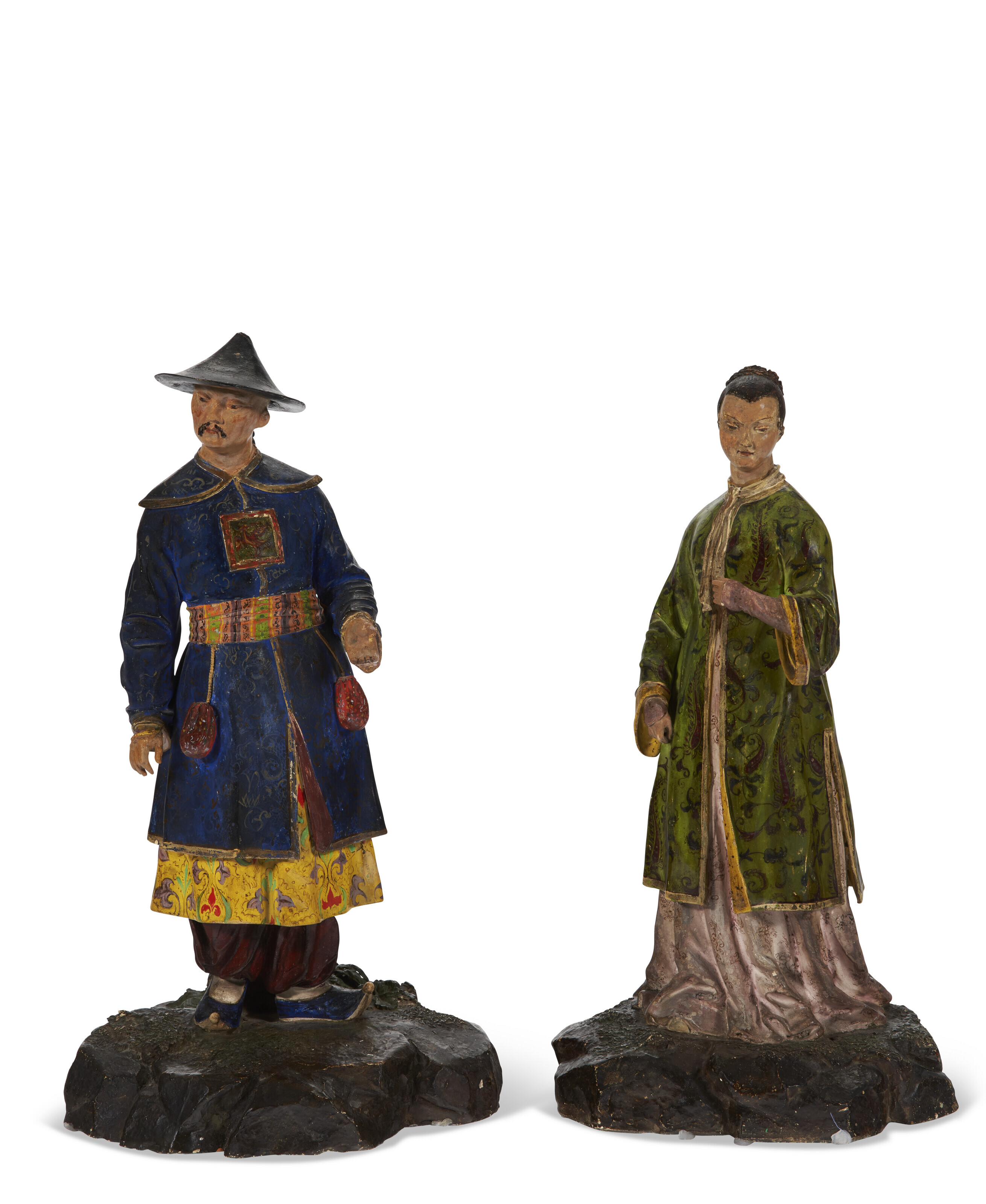 A PAIR OF PAINTED PLASTER FIGURES, POSSIBLY ENGLISH, 19TH CENTURY ...