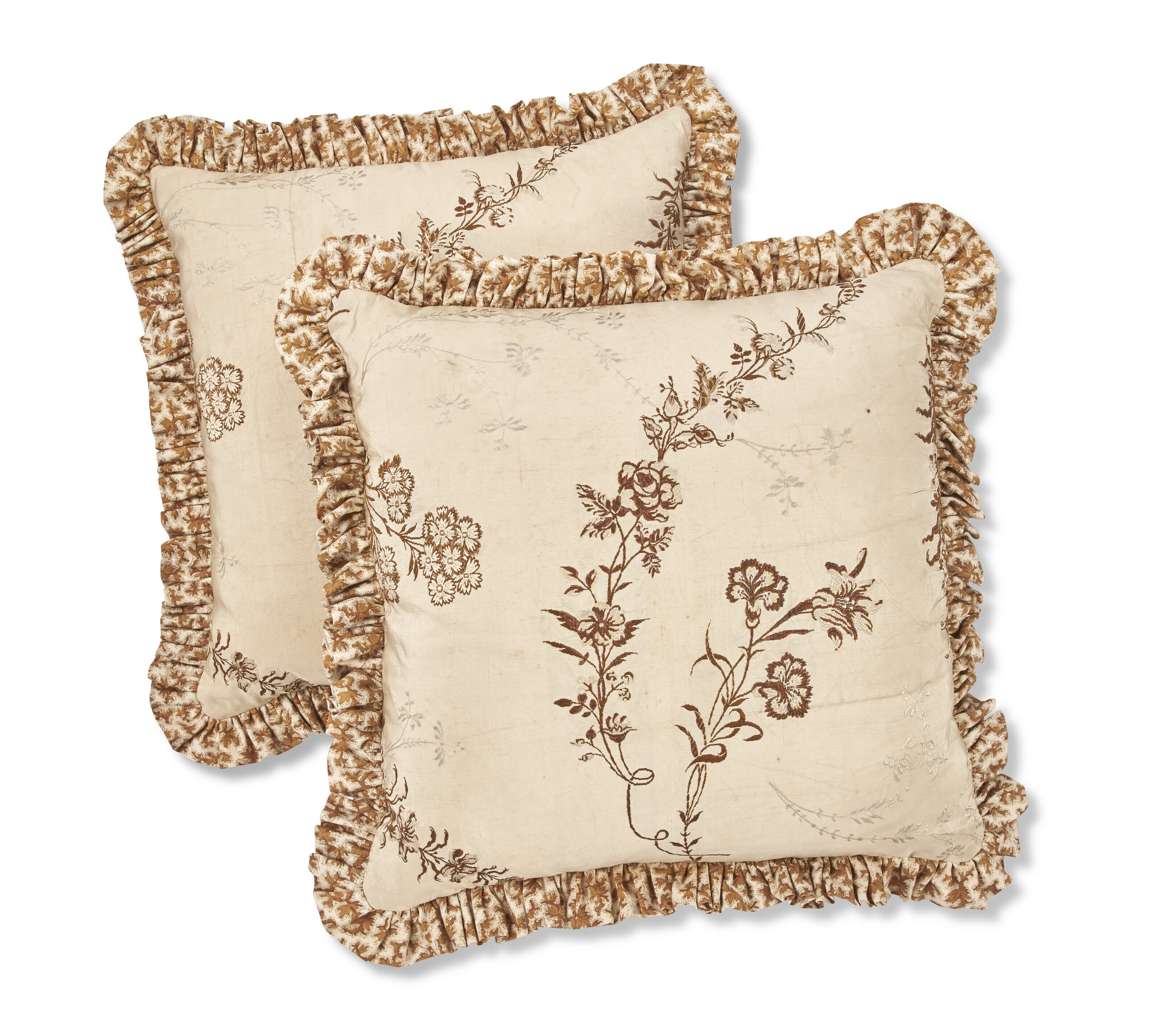 TWO PILLOWS WITH ENGLISH (SPITALFIELDS) SILK BROCADE, THE TEXTILE CIRCA ...