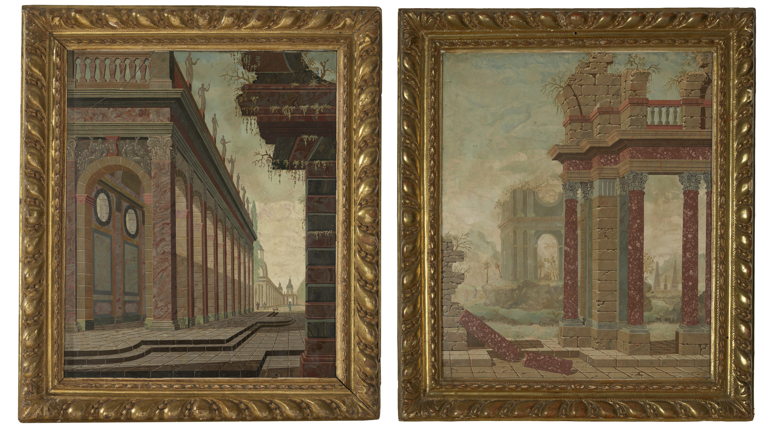 A PAIR OF ITALIAN SCAGLIOLA PANELS, POSSIBLY LATE 18TH/19TH CENTURY ...