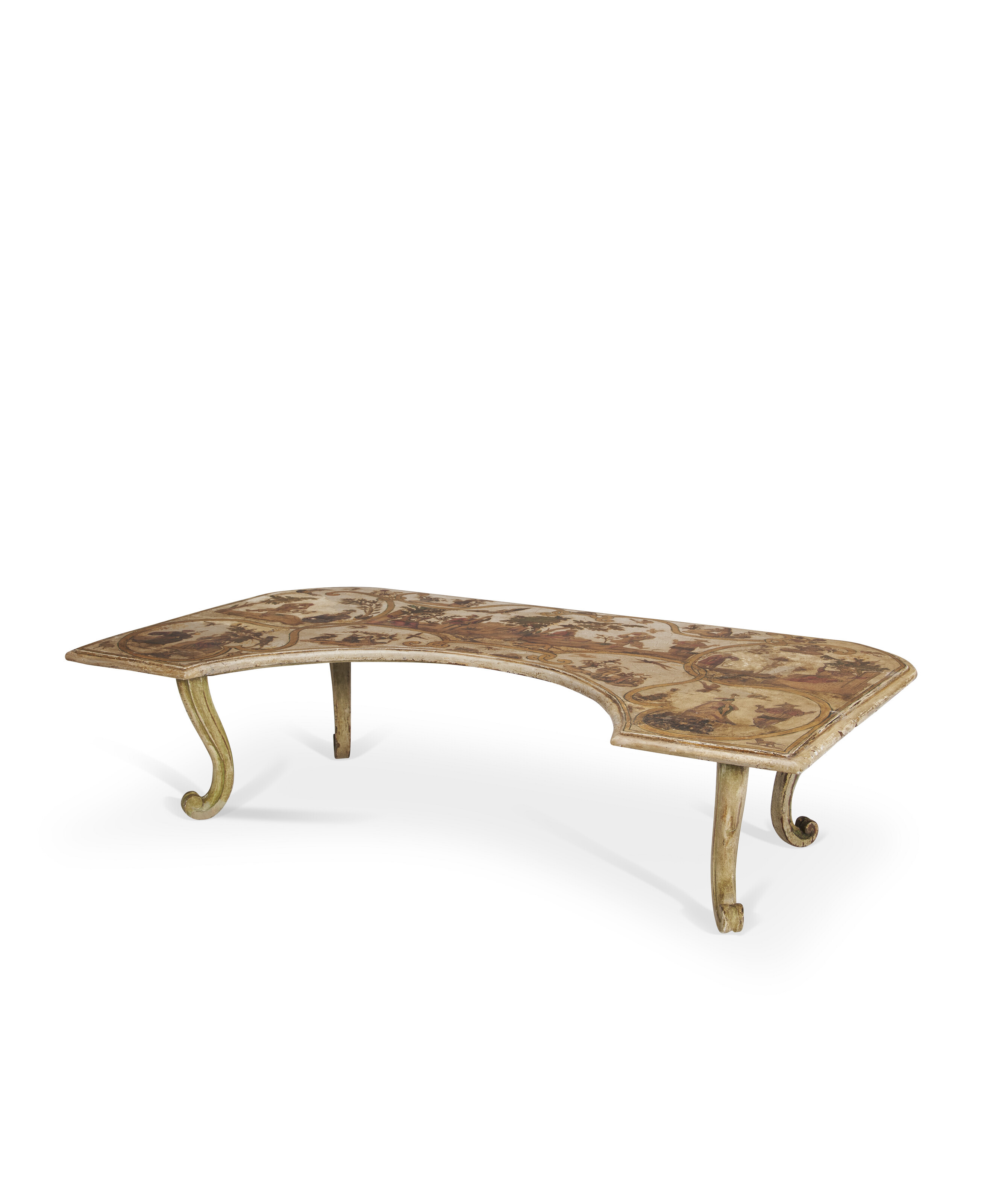 A NORTH ITALIAN POLYCHROME-DECORATED AND LACCA POVERA PANEL, THE TOP ...