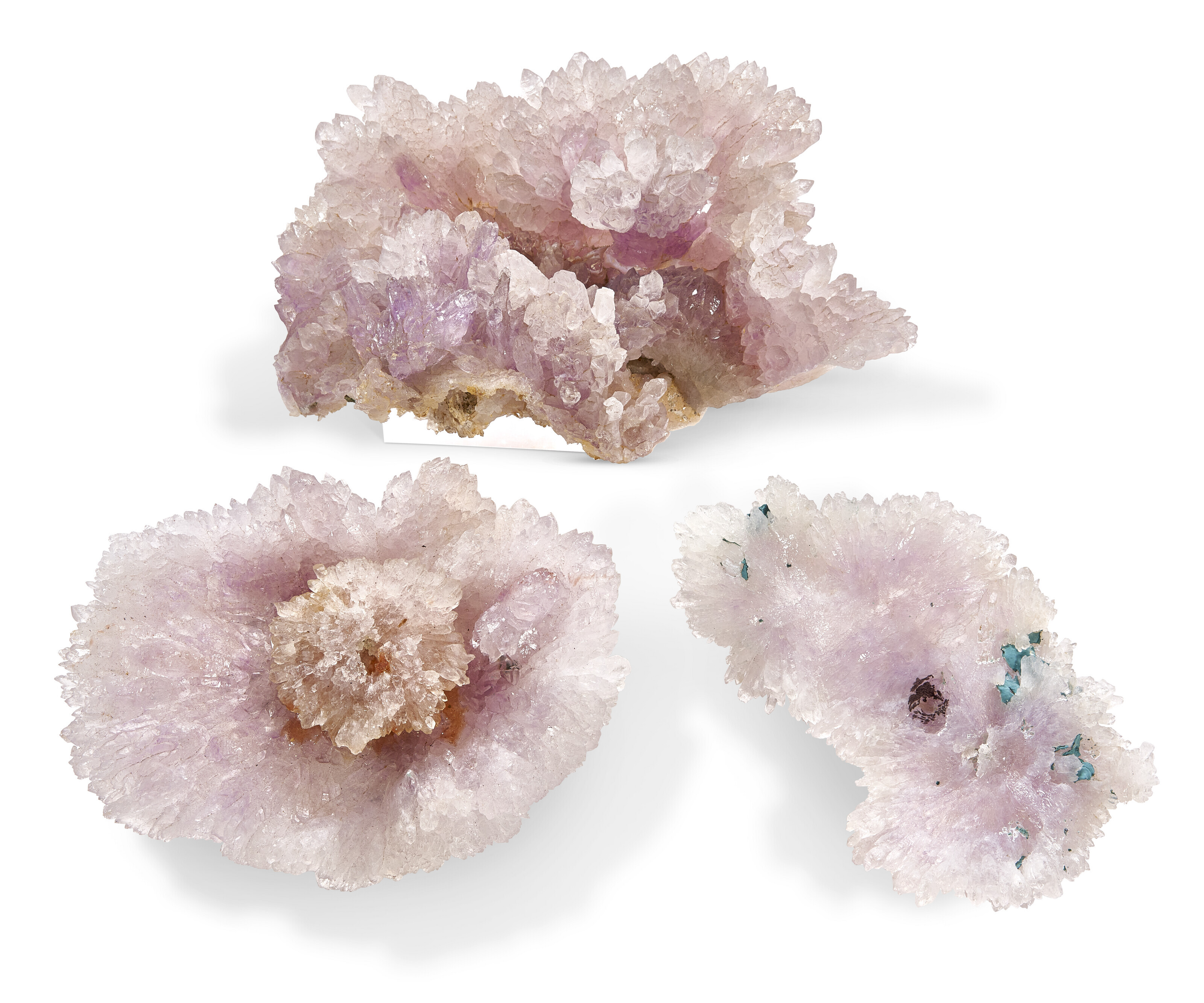 THREE AMETHYST "SNOWFLAKE" SPECIMENS, 11 x 8 in. (27.9 x 20.3 cm ...