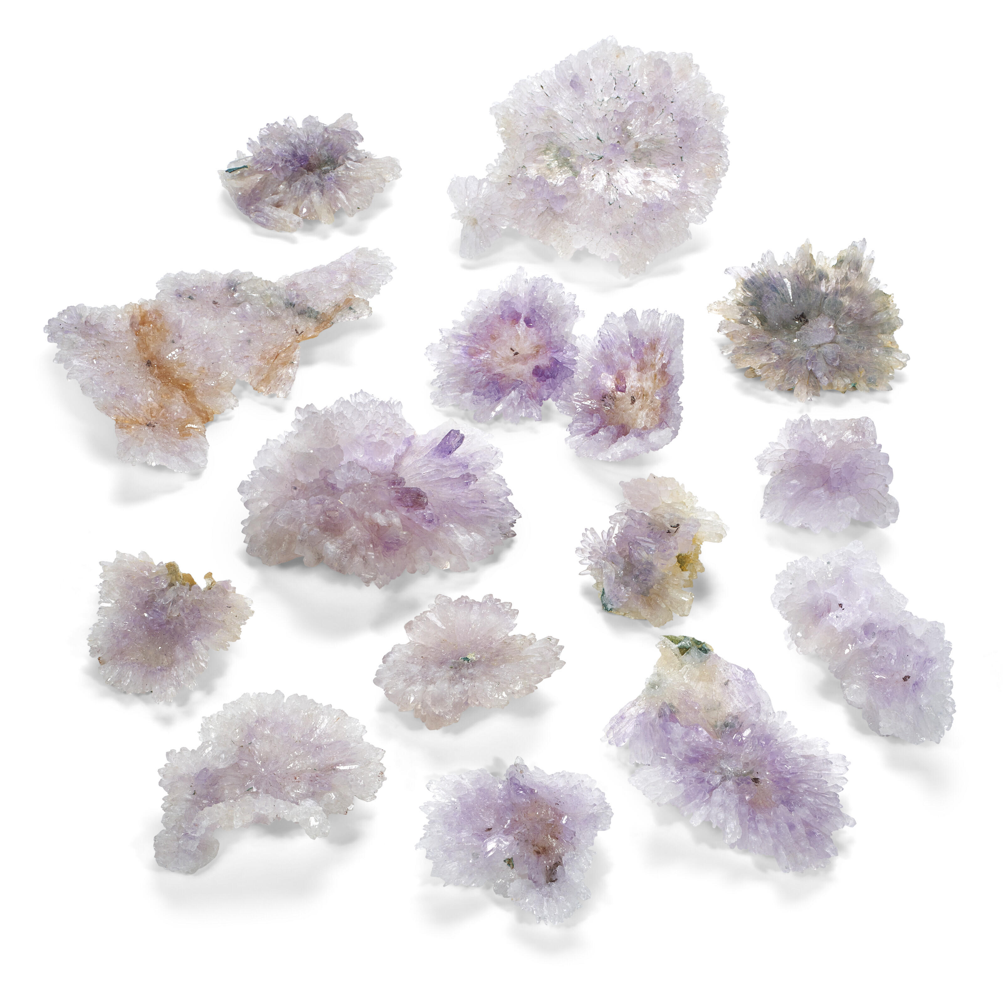 A COLLECTION OF FOURTEEN PALE MAUVE "SNOWFLAKE" QUARTZ SPECIMENS, 71⁄2 ...