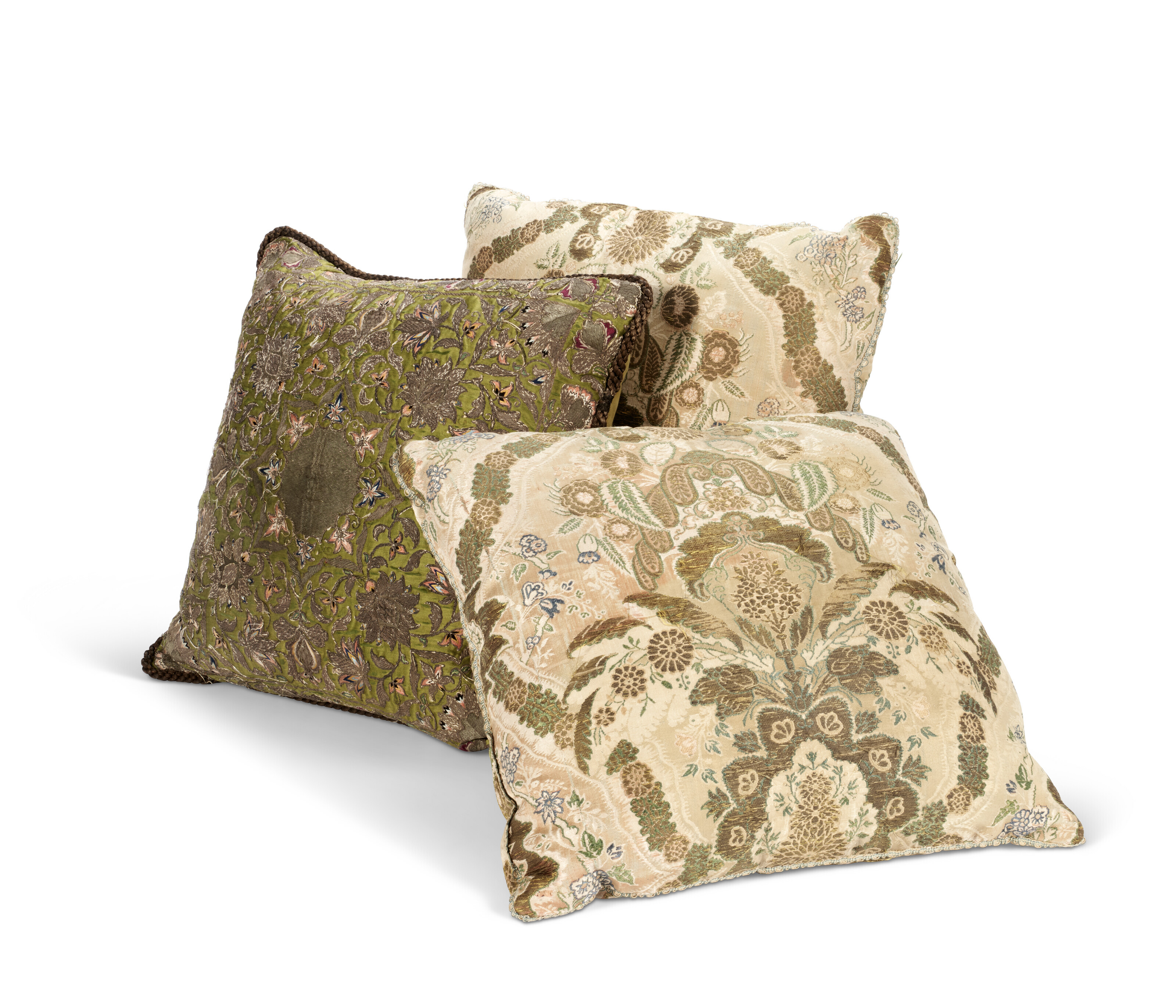 A PAIR OF SILK AND METALLIC BROCADED CUSHIONS, CONTINENTAL, 18TH ...