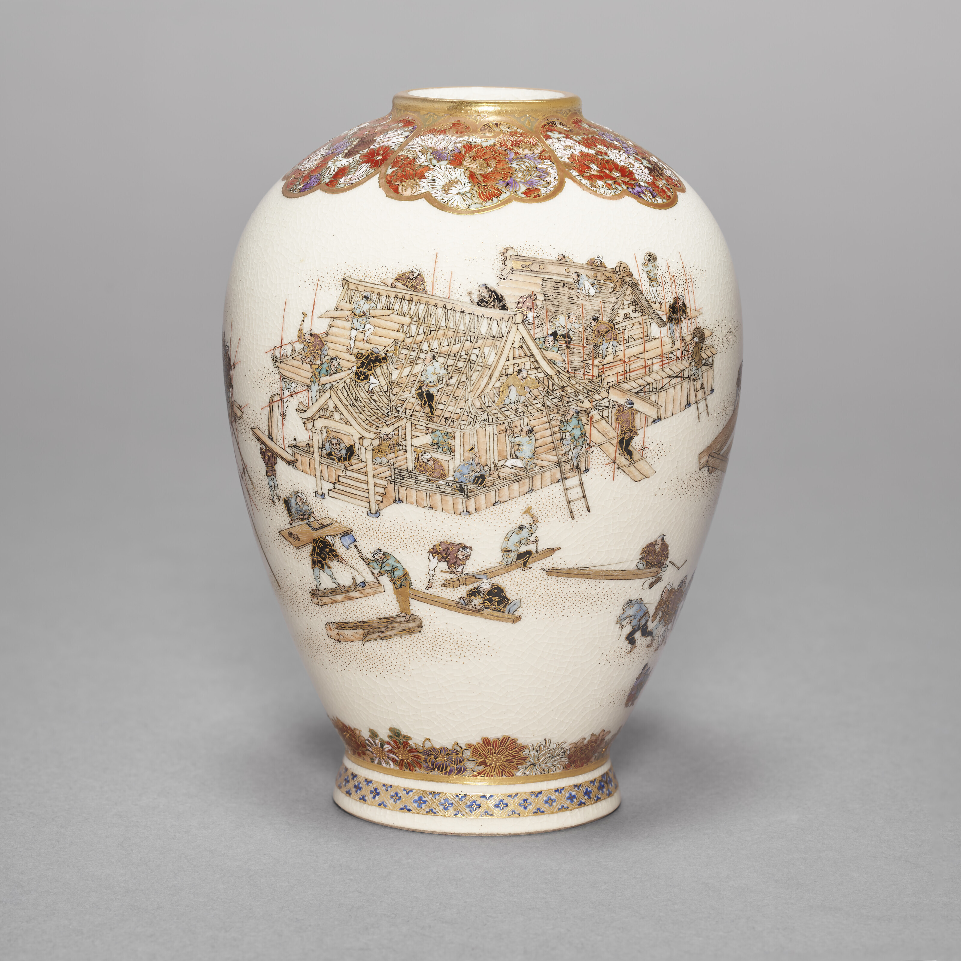 A SMALL SATSUMA VASE WITH CRAFTSMEN AT WORK, MEIJI PERIOD (LATE 19TH ...