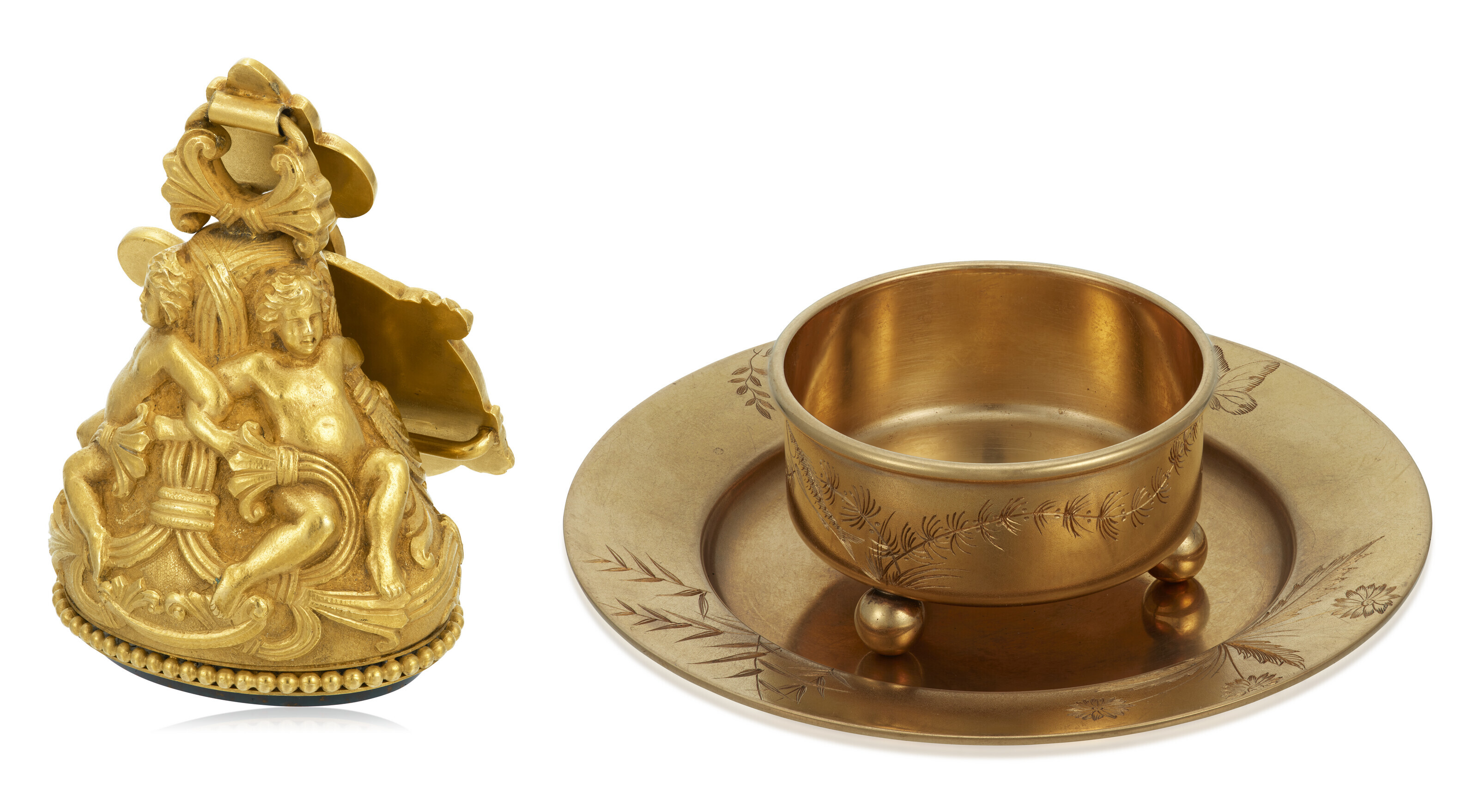 NO RESERVE | TIFFANY & CO. ANTIQUE GROUP OF GOLD AND HARDSTONE OBJECTS ...