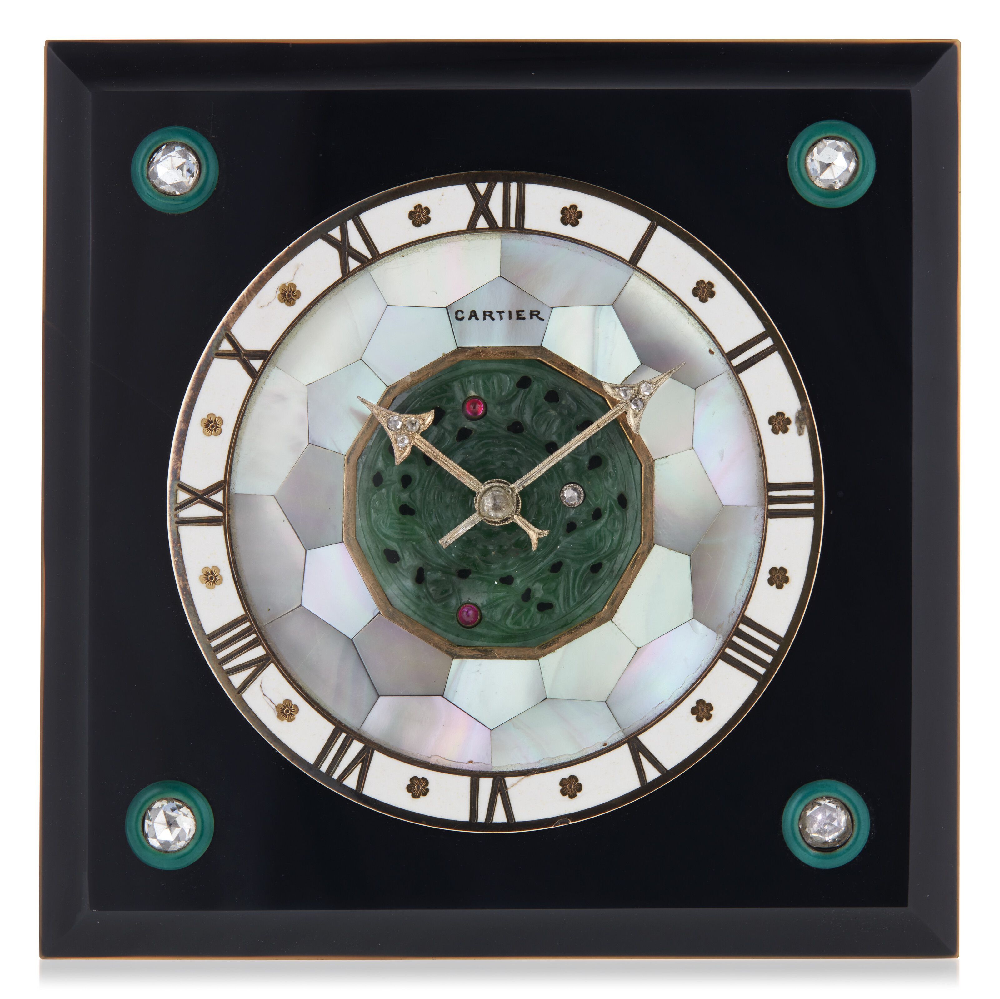 NO RESERVE | CARTIER ART DECO MULTI-GEM AND DIAMOND DESK CLOCK ...