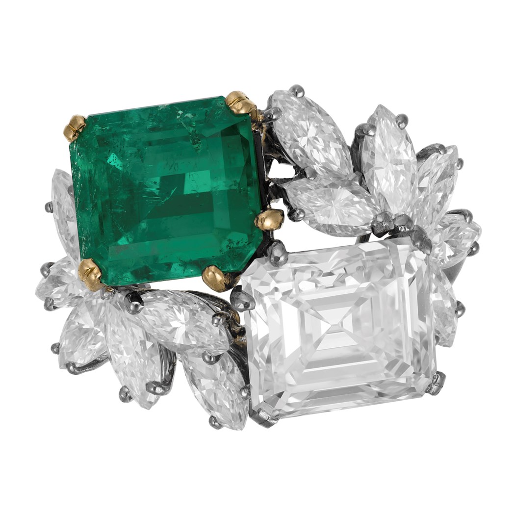 ALEXANDRE REZA EMERALD AND DIAMOND TWIN-STONE RING | Christie's