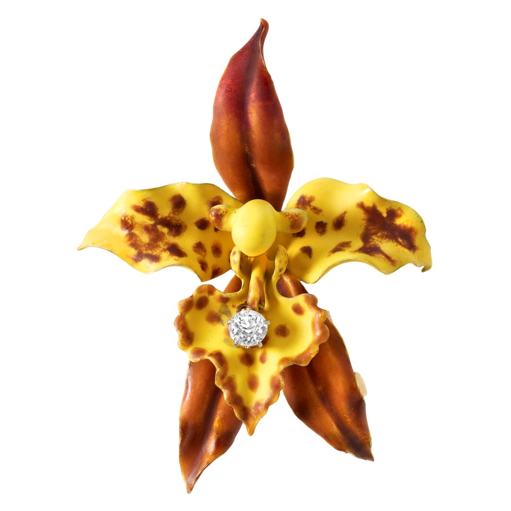 TIFFANY & CO., PAULDING FARNHAM ANTIQUE DIAMOND AND ENAMEL ORCHID ...