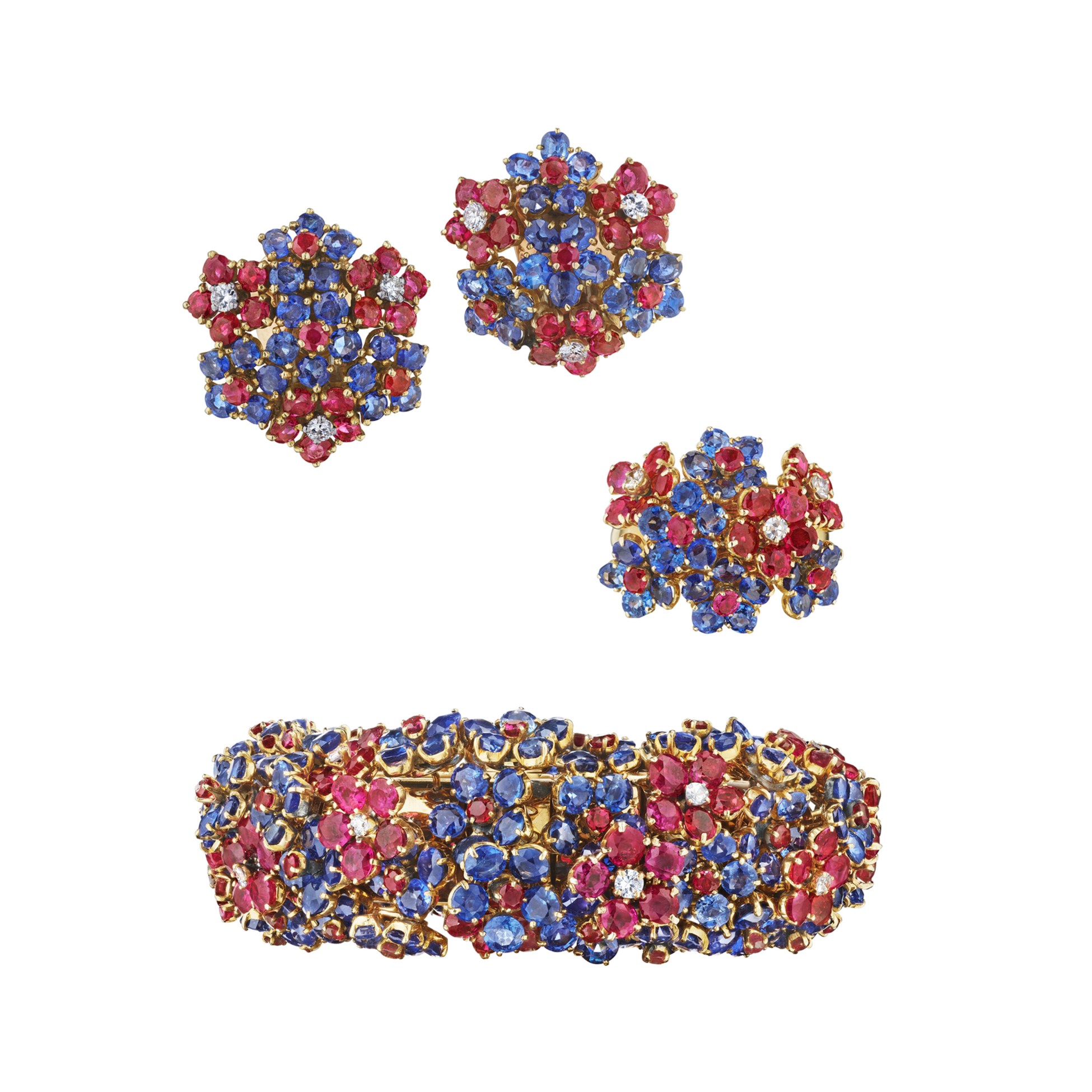 VAN CLEEF & ARPELS SUITE OF RUBY, SAPPHIRE AND DIAMOND 'HAWAII' JEWELRY