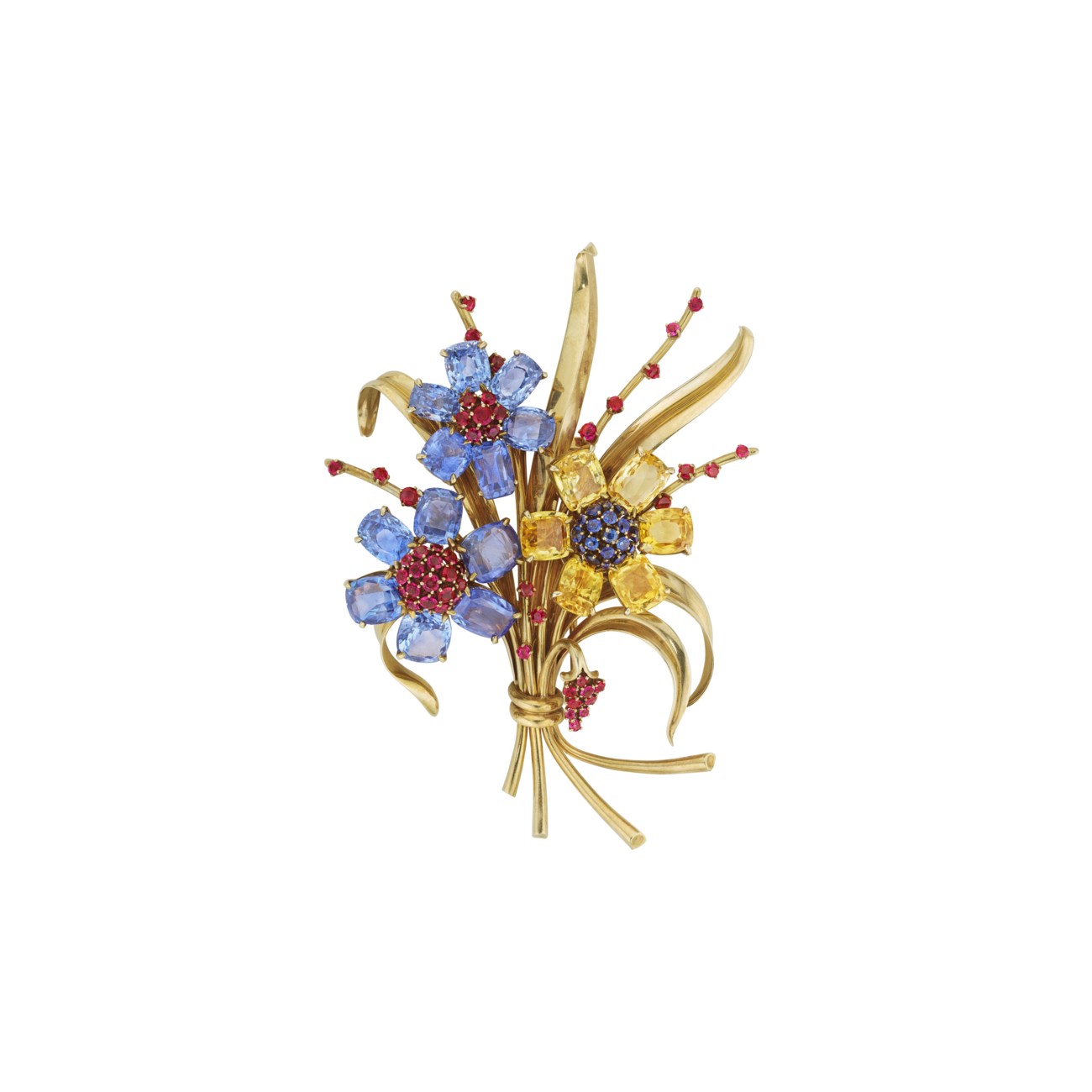 VAN CLEEF & ARPELS RETRO SAPPHIRE, COLORED SAPPHIRE AND RUBY 'BOUQUET ...