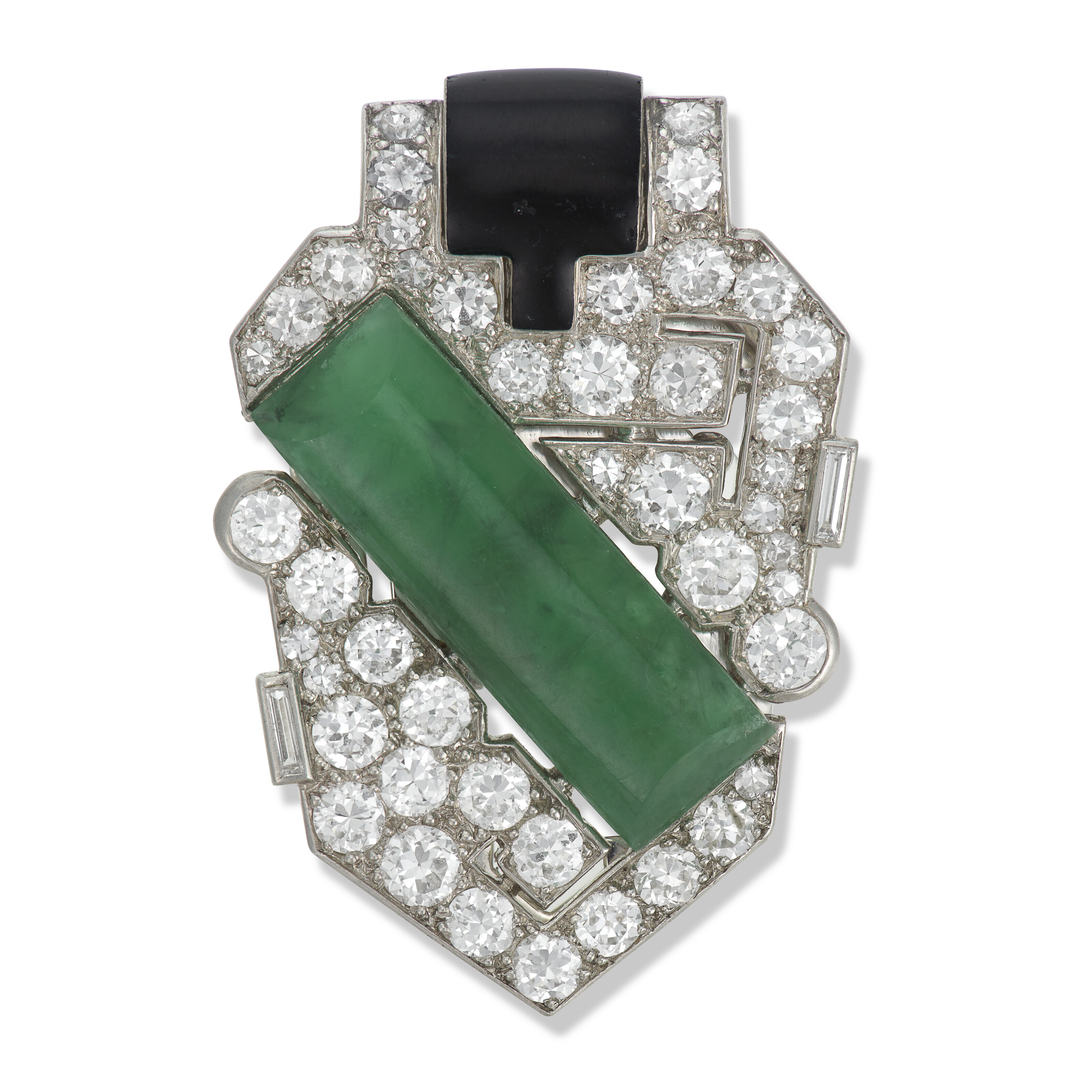CARTIER ART DECO JADE, DIAMOND AND ENAMEL CLIP-BROOCH, | Christie’s