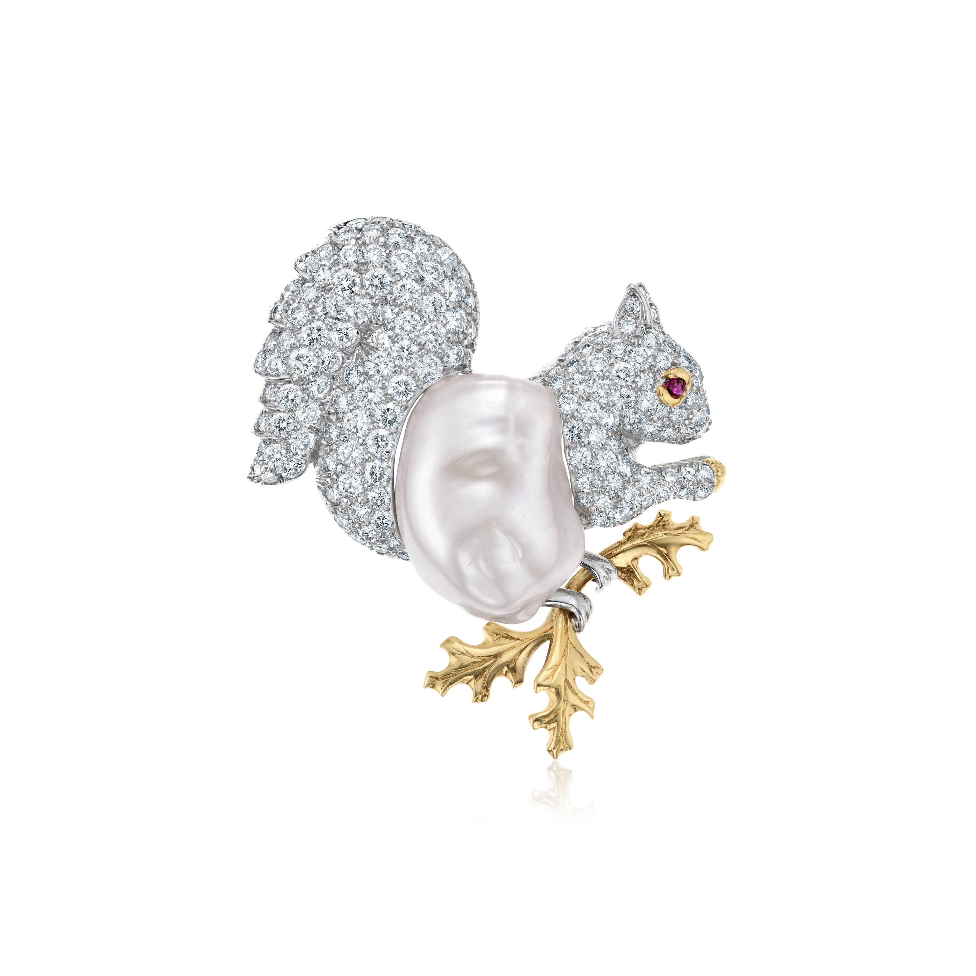 VERDURA BAROQUE PEARL, DIAMOND AND RUBY SQUIRREL BROOCH, | Christie’s