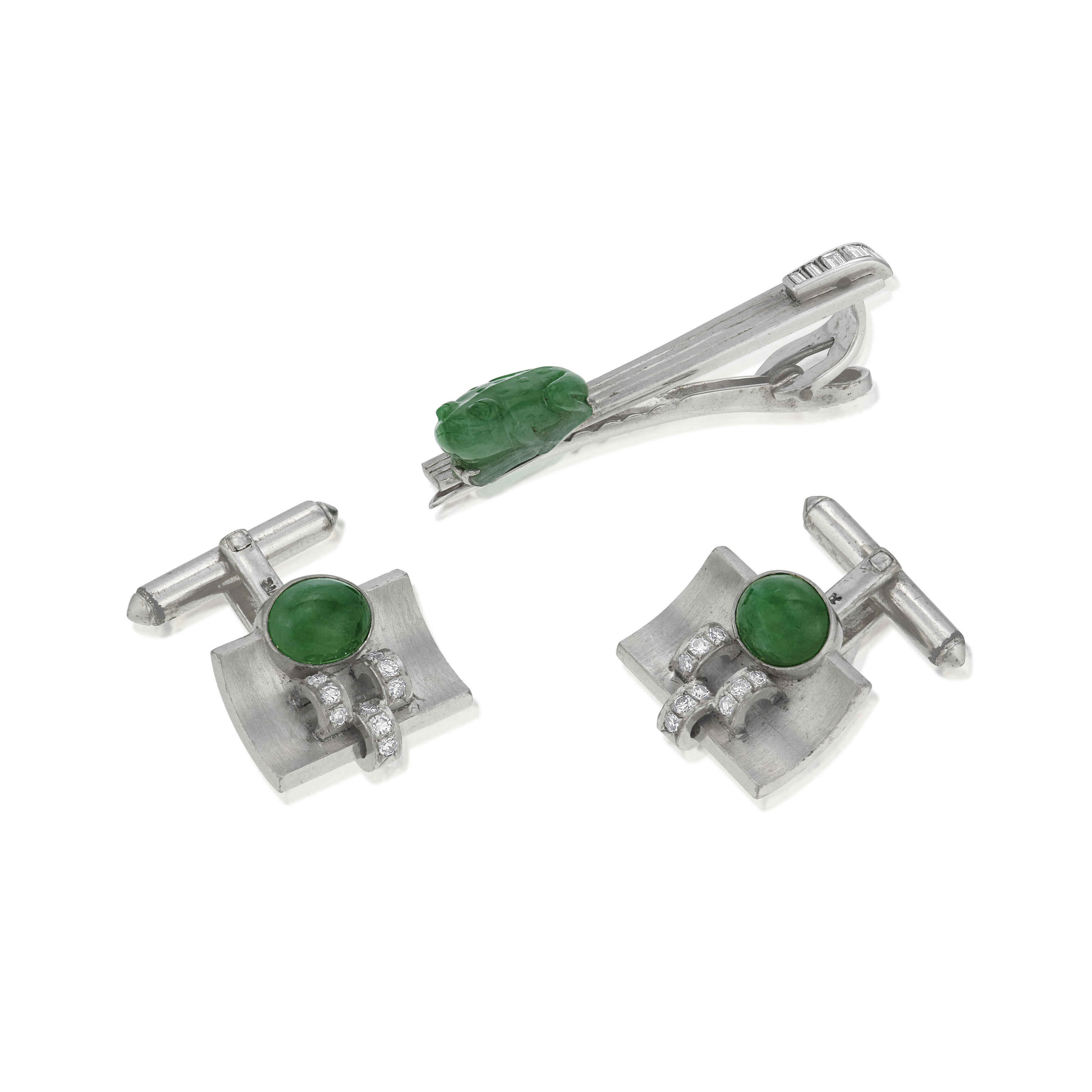 NO RESERVE | JADE AND DIAMOND CUFFLINKS AND TIE-CLIP, | Christie’s