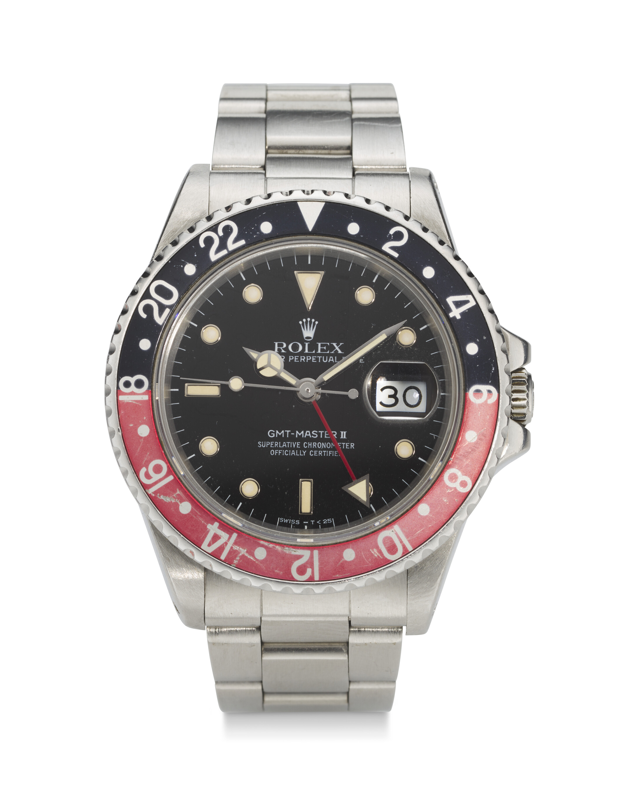 ROLEX, REF. 16760, GMT MASTER, "COKE, FAT LADY" A STEEL DUAL TIME ...