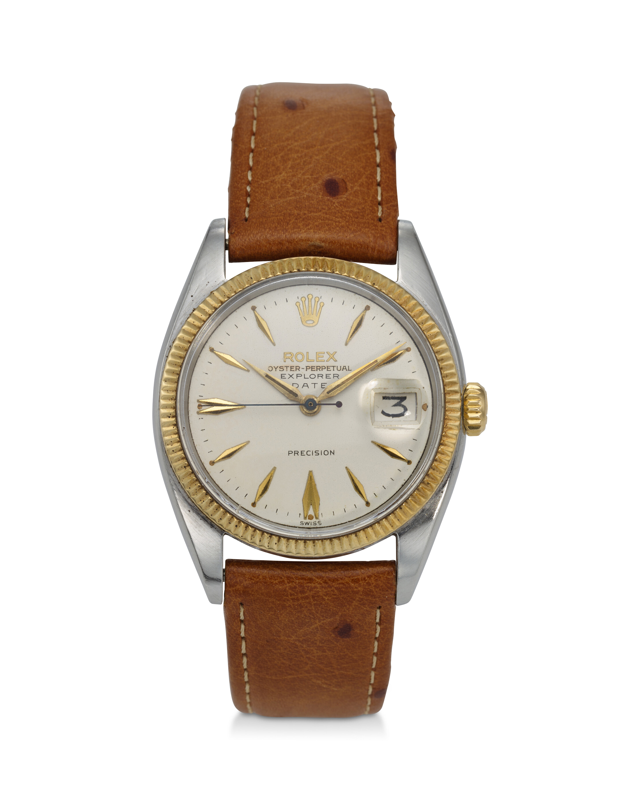 ROLEX, REF. 5701, EXPLORER DATE, AN 18K YELLOW GOLD & STEEL WRISTWATCH ...