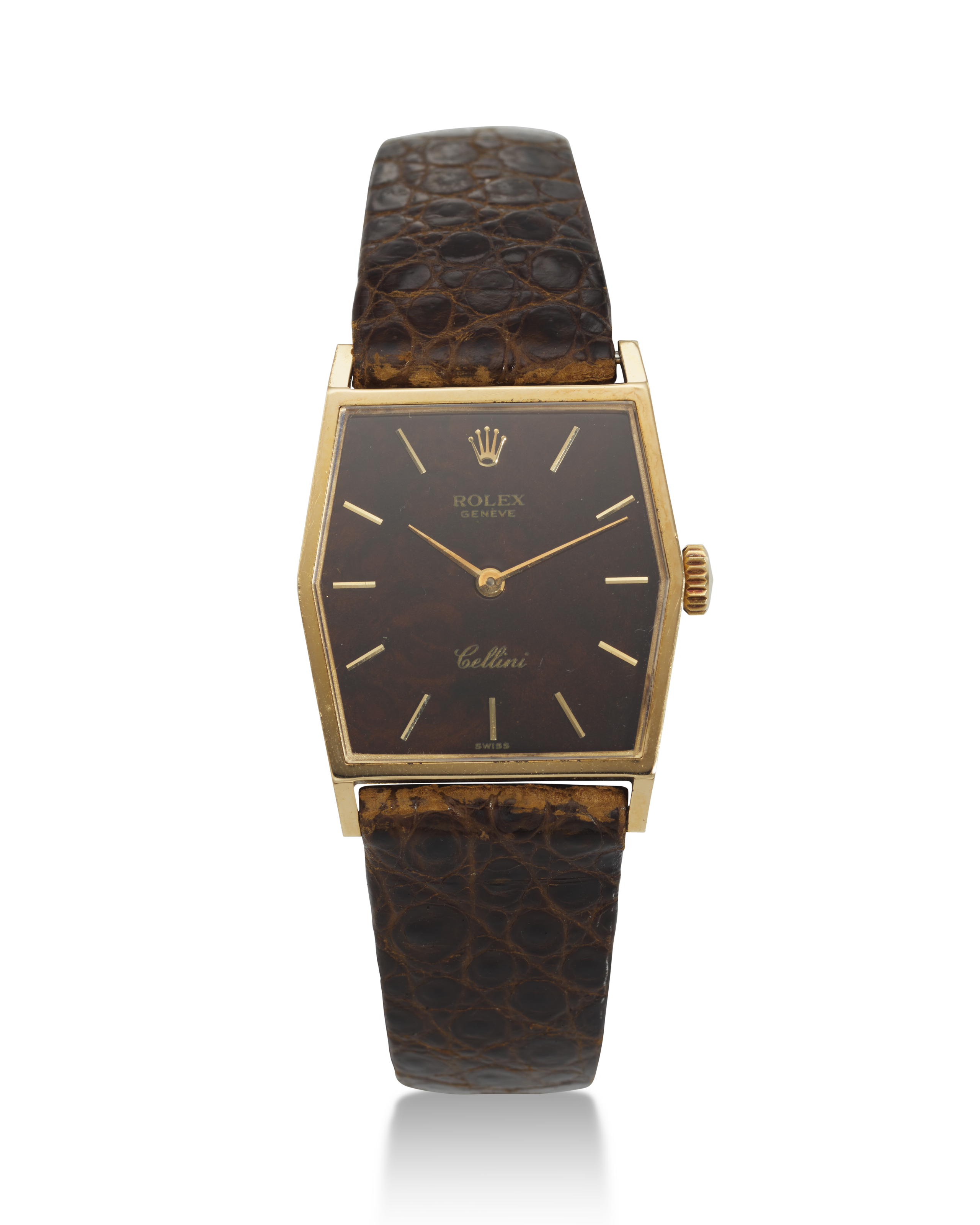 ROLEX, REF. 4121, A FINE 18K YELLOW GOLD WRISTWATCH WITH WOOD DIAL ...