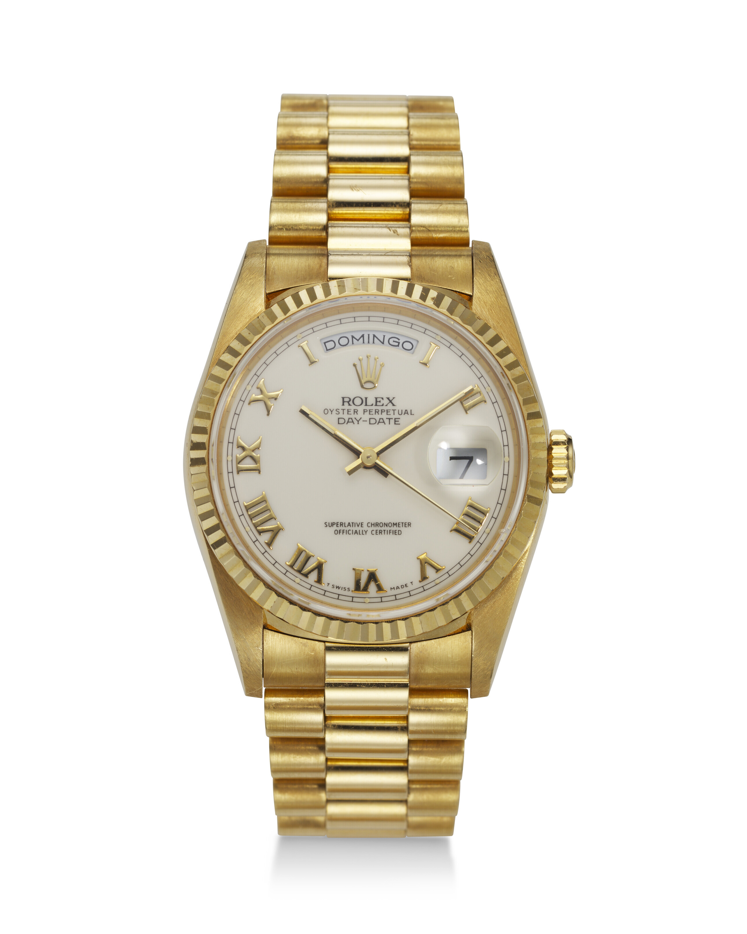 ROLEX, REF. 18238, DAY-DATE, A VERY FINE 18K YELLOW GOLD WRISTWATCH ...