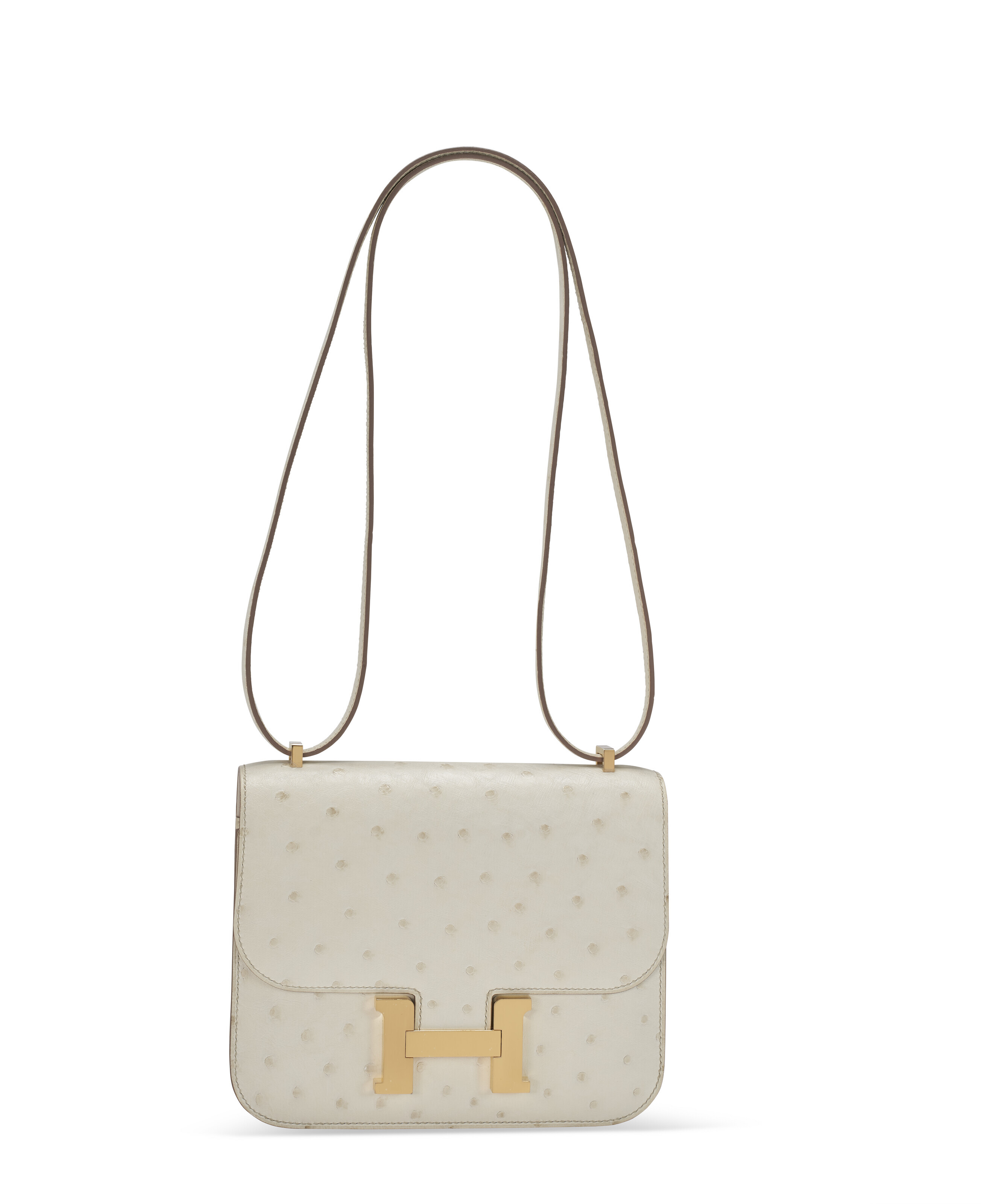 A BETON OSTRICH MINI CONSTANCE 18 WITH GOLD HARDWARE, HERMÈS, 2021 ...
