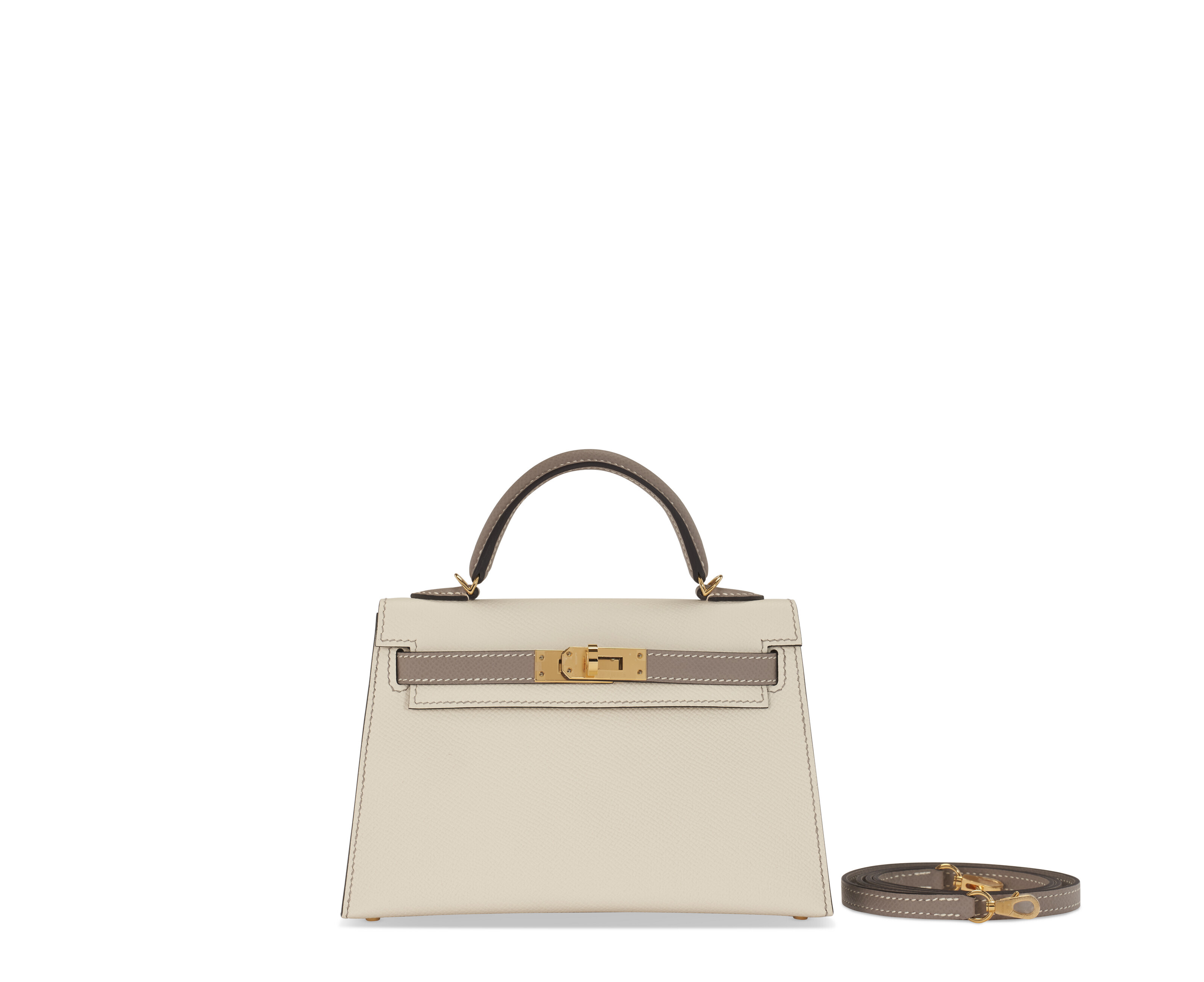 A CUSTOM NATA & ÉTOUPE EPSOM LEATHER MINI KELLY 20 II WITH GOLD ...