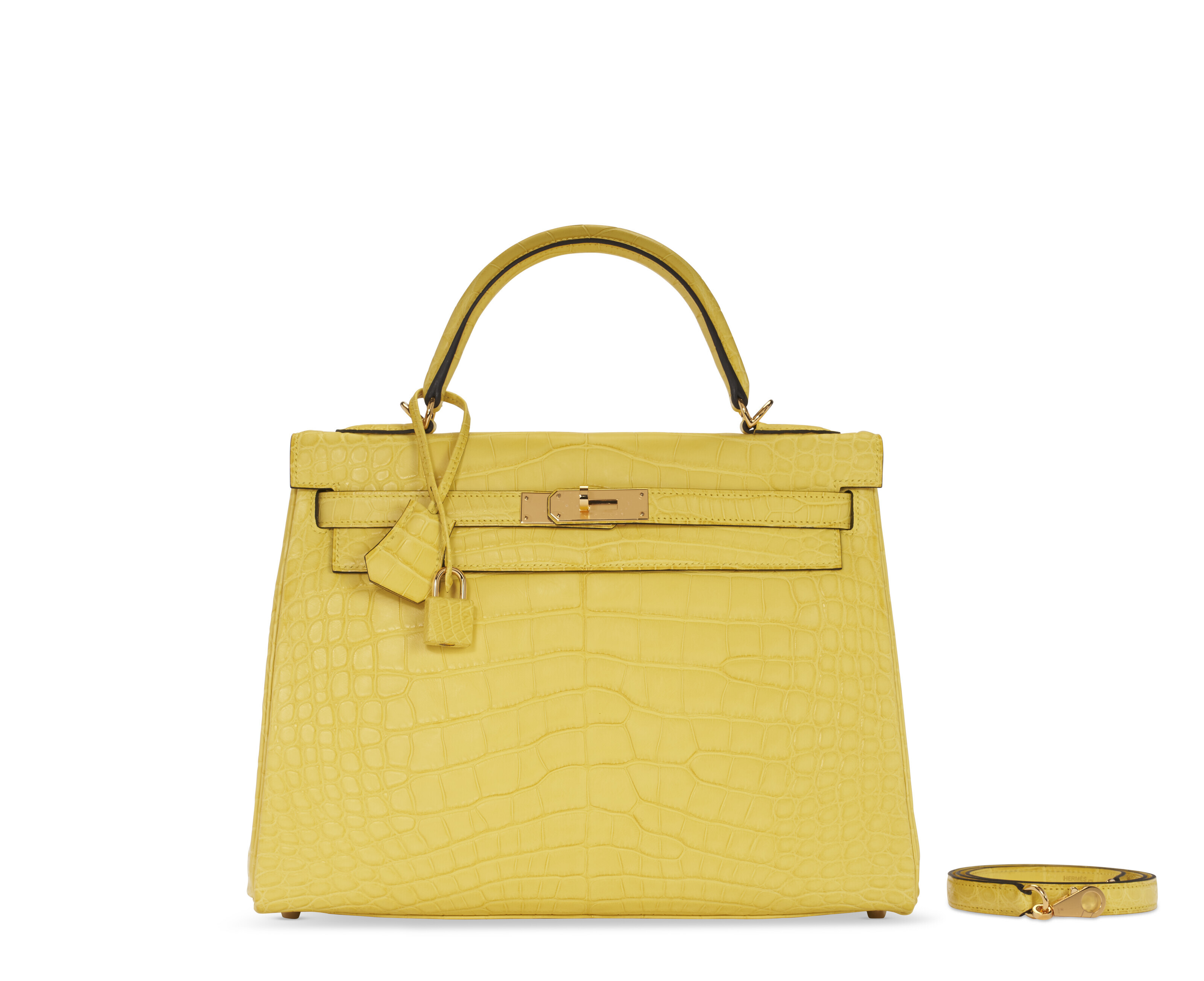 A CUSTOM MATTE MIMOSA ALLIGATOR RETOURNÉ KELLY 32 WITH GOLD HARDWARE ...