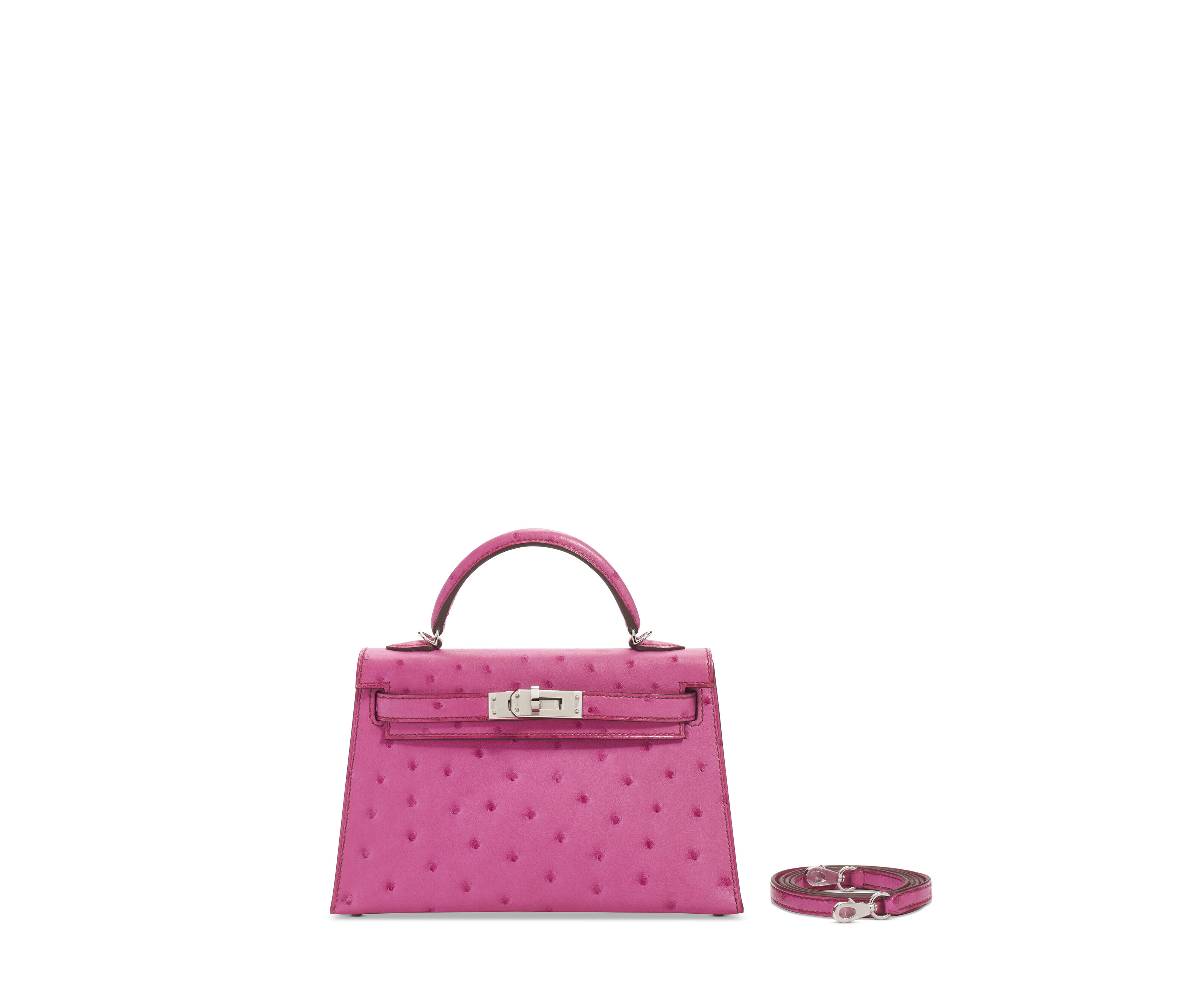 A FUCHSIA OSTRICH MINI KELLY 20 II WITH PALLADIUM HARDWARE, HERMÈS ...