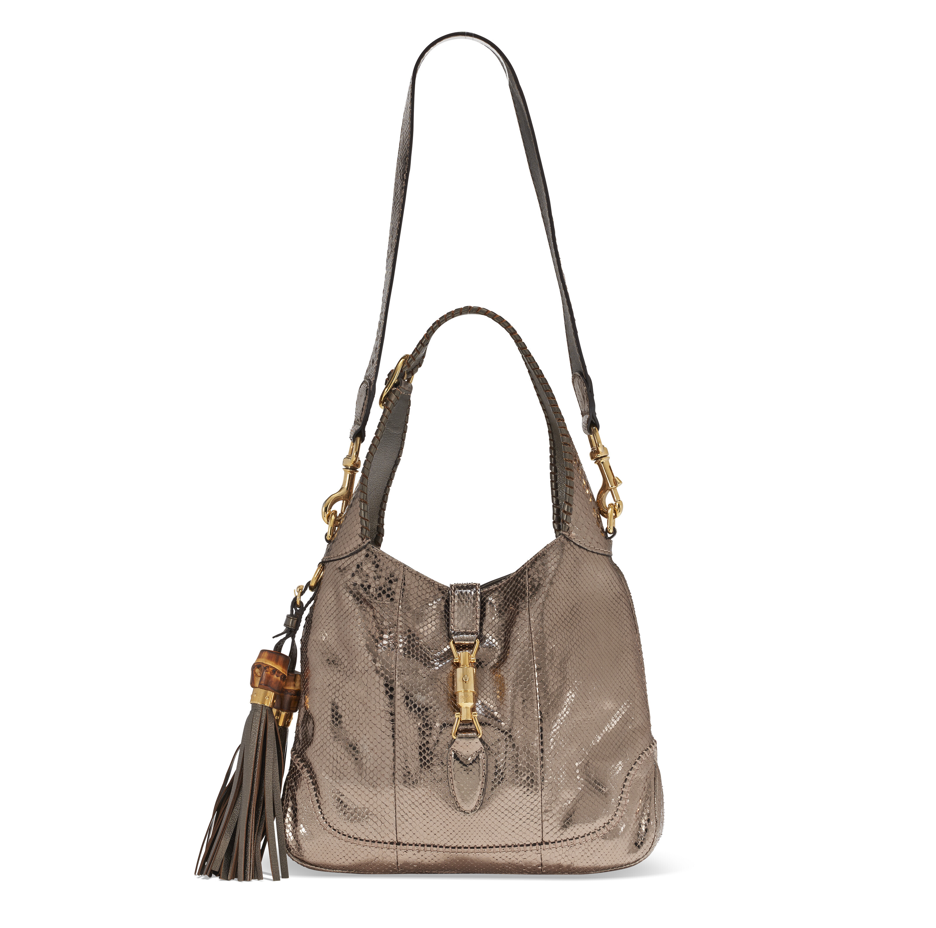 A METALLIC BRONZE PYTHON JACKIE HOBO BAG WITH GOLD HARDWARE, GUCCI ...