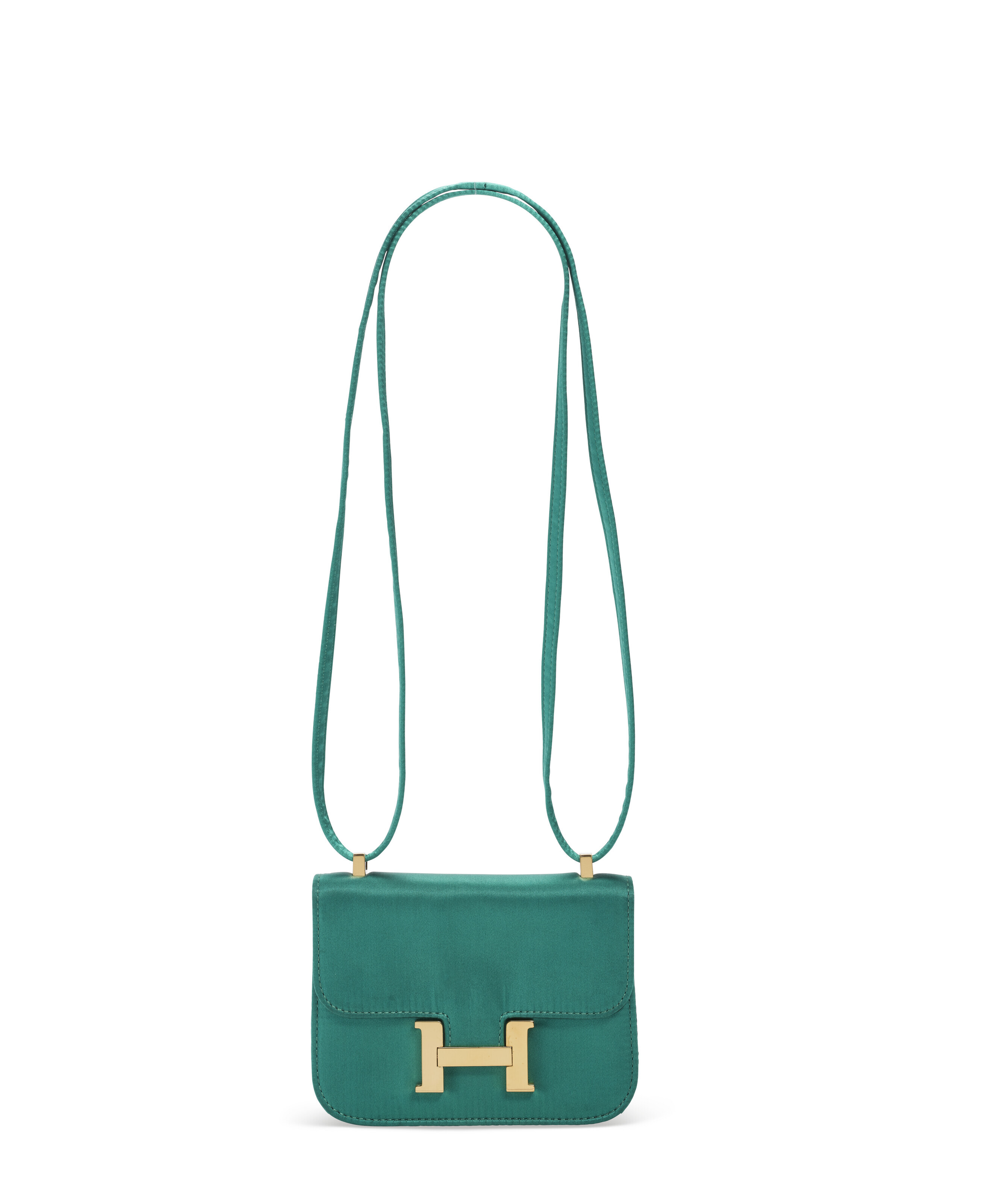 A VERT EMERAUDE SATIN MICRO MINI CONSTANCE WITH GOLD HARDWARE, HERMÈS ...