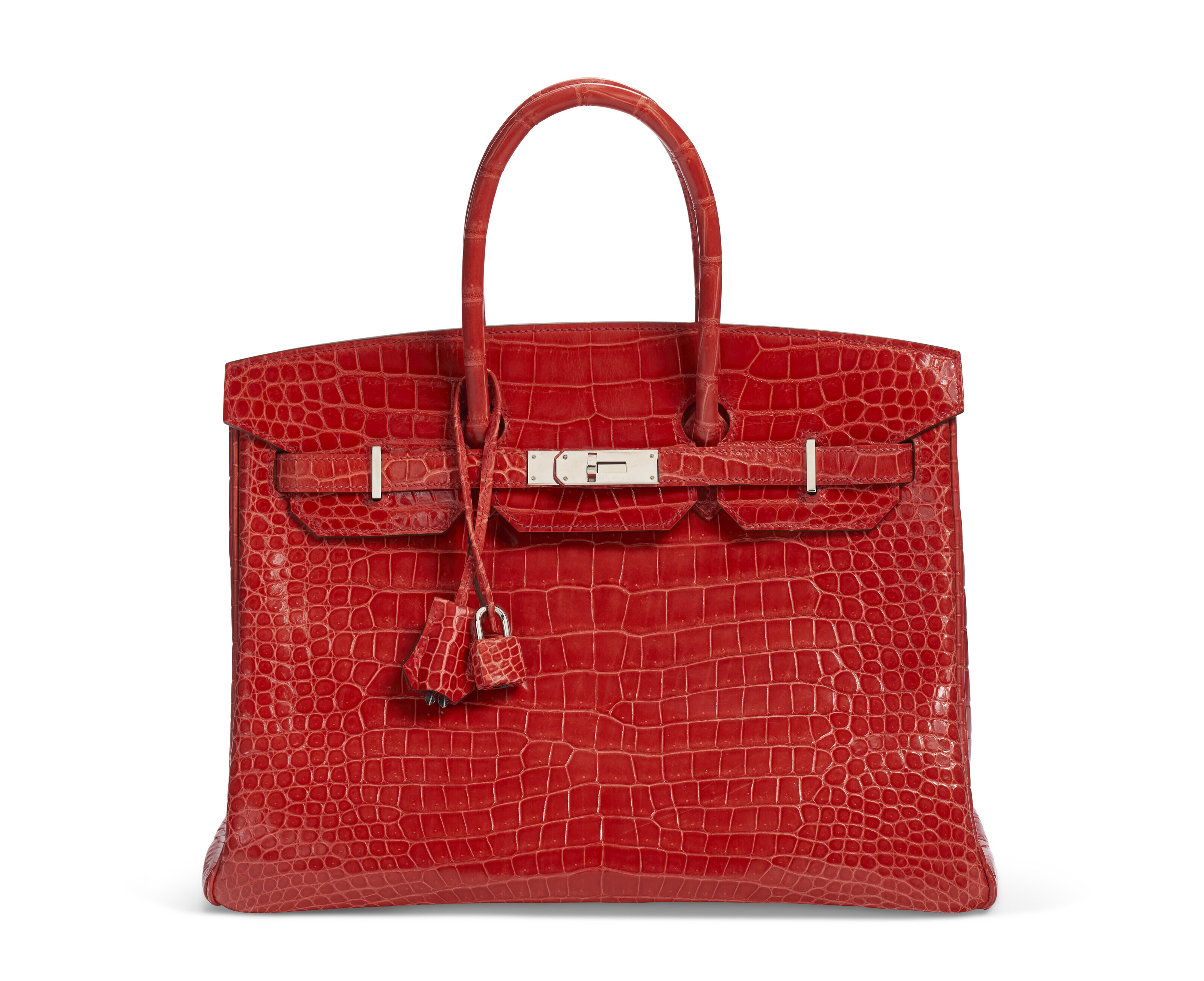 A SHINY SANGUINE POROSUS CROCODILE BIRKIN 35 WITH PALLADIUM HARDWARE ...
