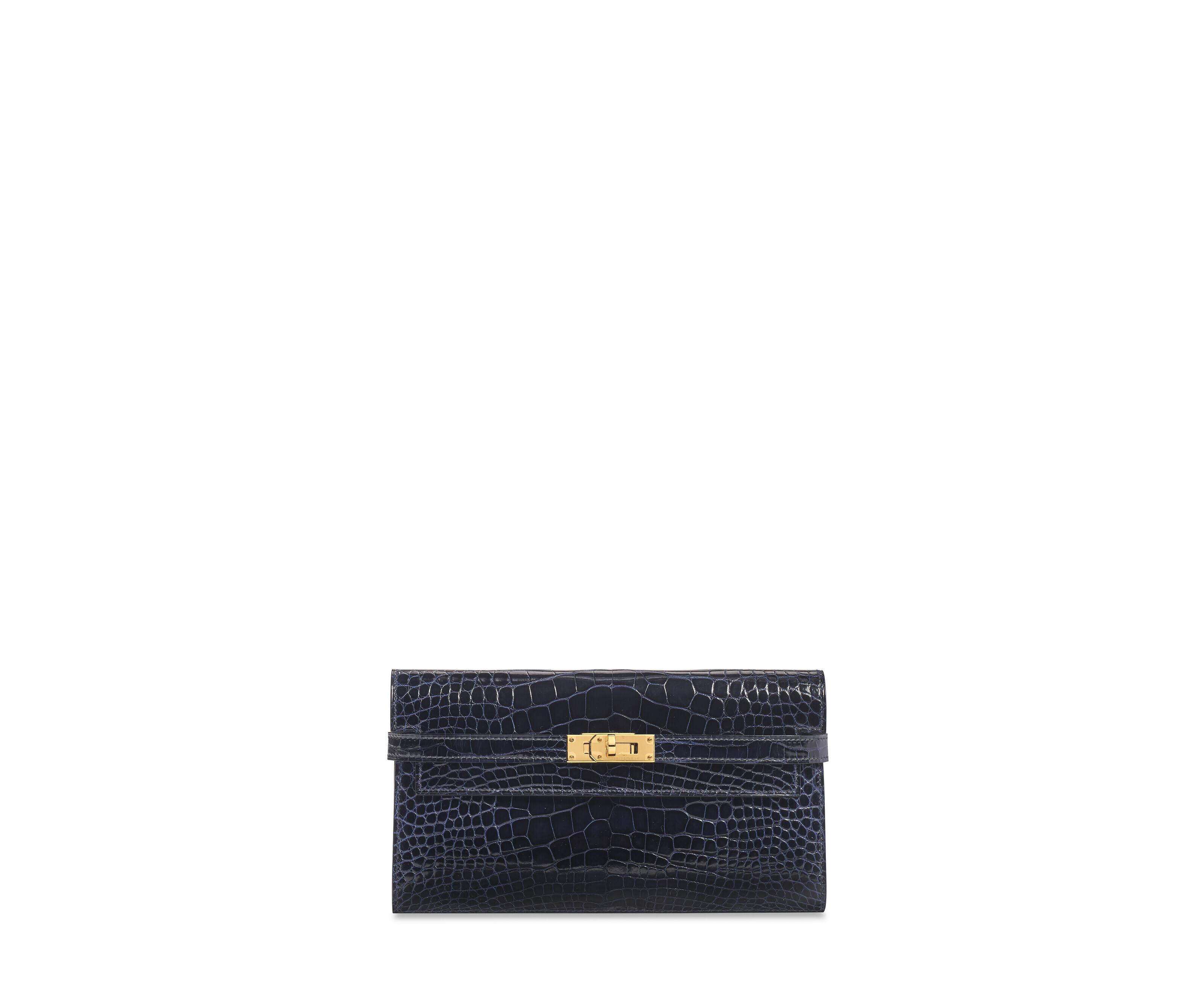 A SHINY INDIGO ALLIGATOR KELLY CLASSIC WALLET WITH GOLD HARDWARE ...