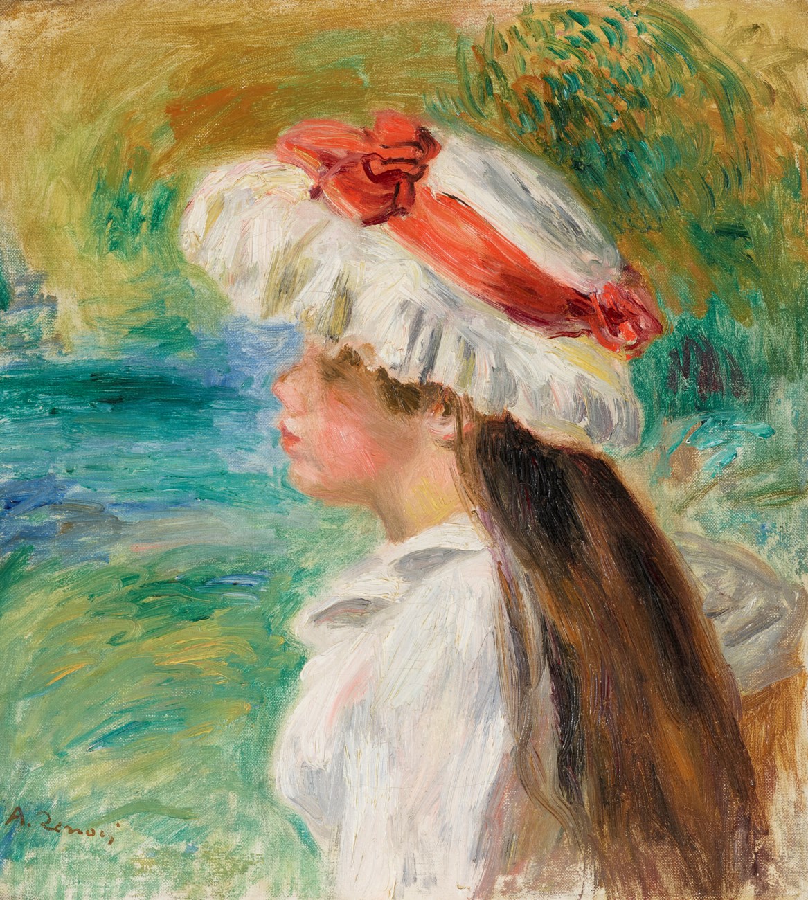 PIERRE-AUGUSTE RENOIR (1841-1919), Tête de jeune fille coiffée d'un ...