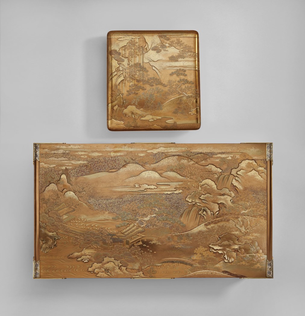 A LACQUER WRITING BOX (SUZURIBAKO) AND MATCHING WRITING TABLE (BUNDAI ...