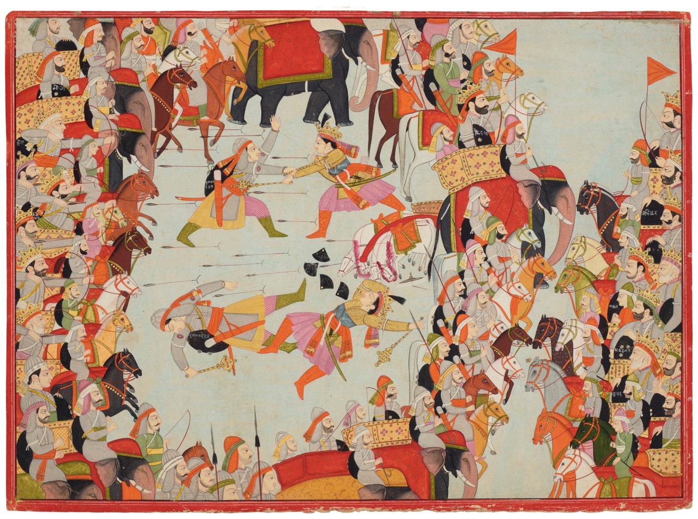 A PAINTING FROM A MAHABHARATA SERIES: ABHIMANYU FIGHTING IN THE CHAKRAVYUHA