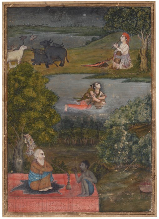 A PAINTING OF SOHNI CROSSING THE RIVER TO MAHIVAL, INDIA, PROVINCIAL ...