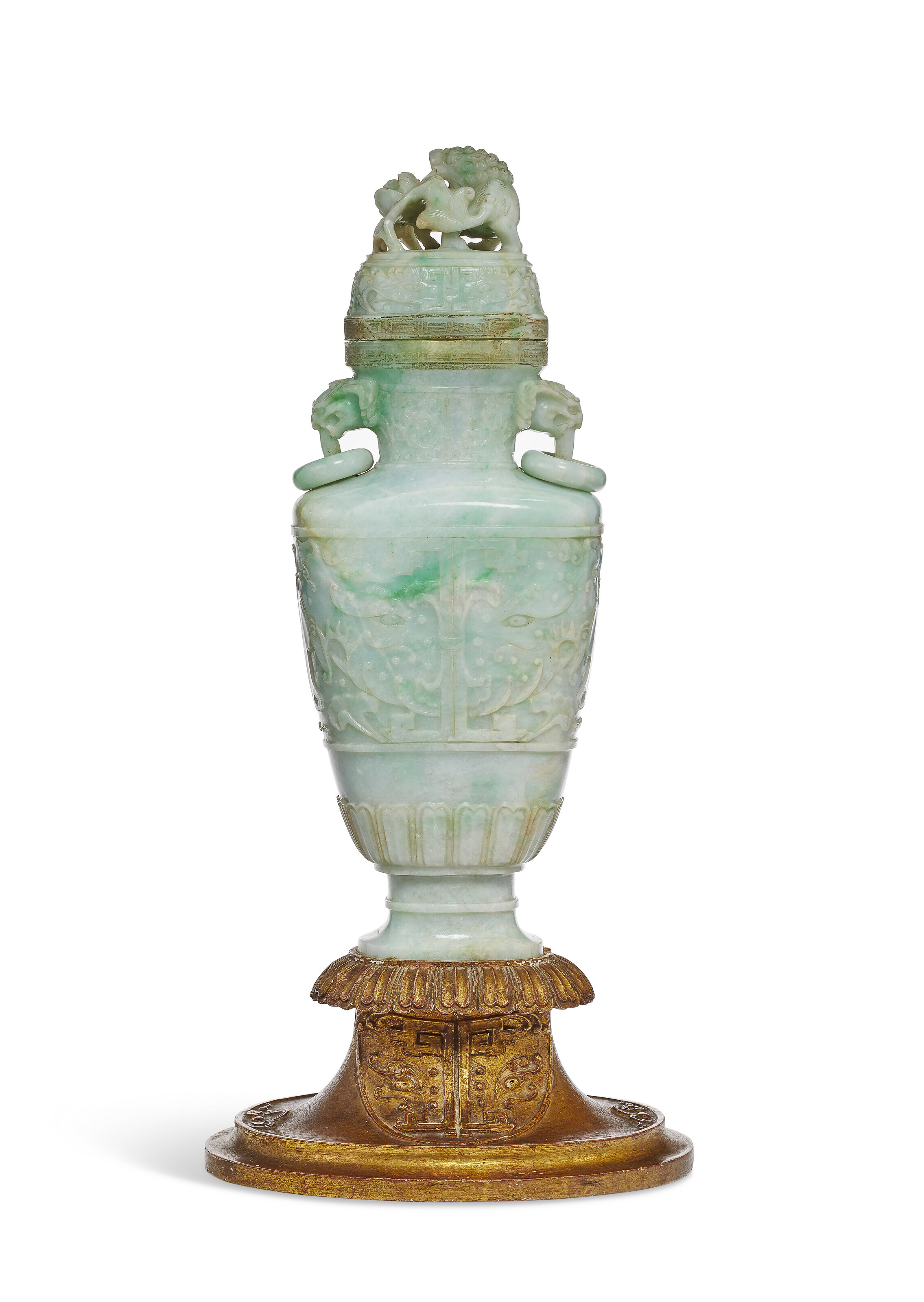 A GREYISH-WHITE AND GREEN JADEITE VASE AND COVER, | Christie’s