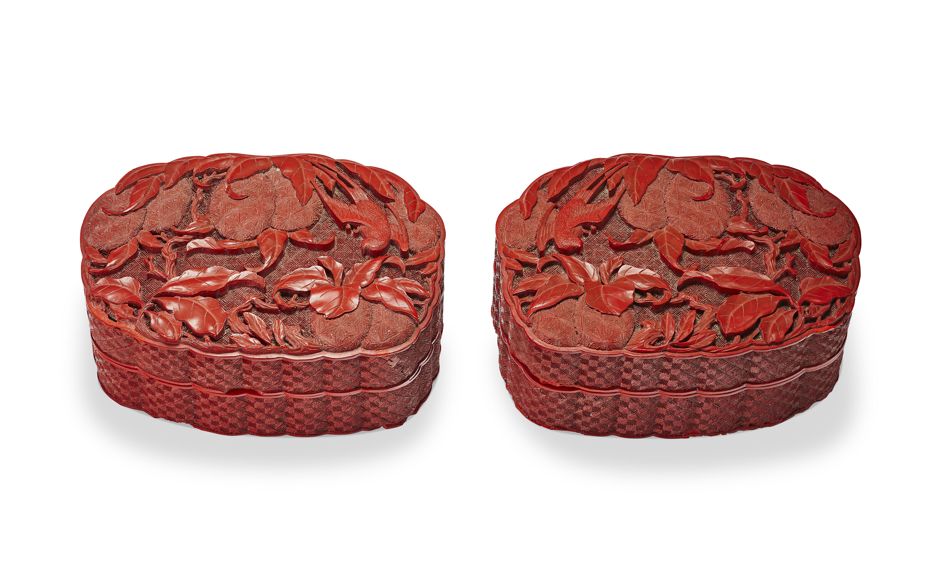 A PAIR OF CARVED RED LACQUER BOXES AND COVERS, 18TH-19TH CENTURY ...