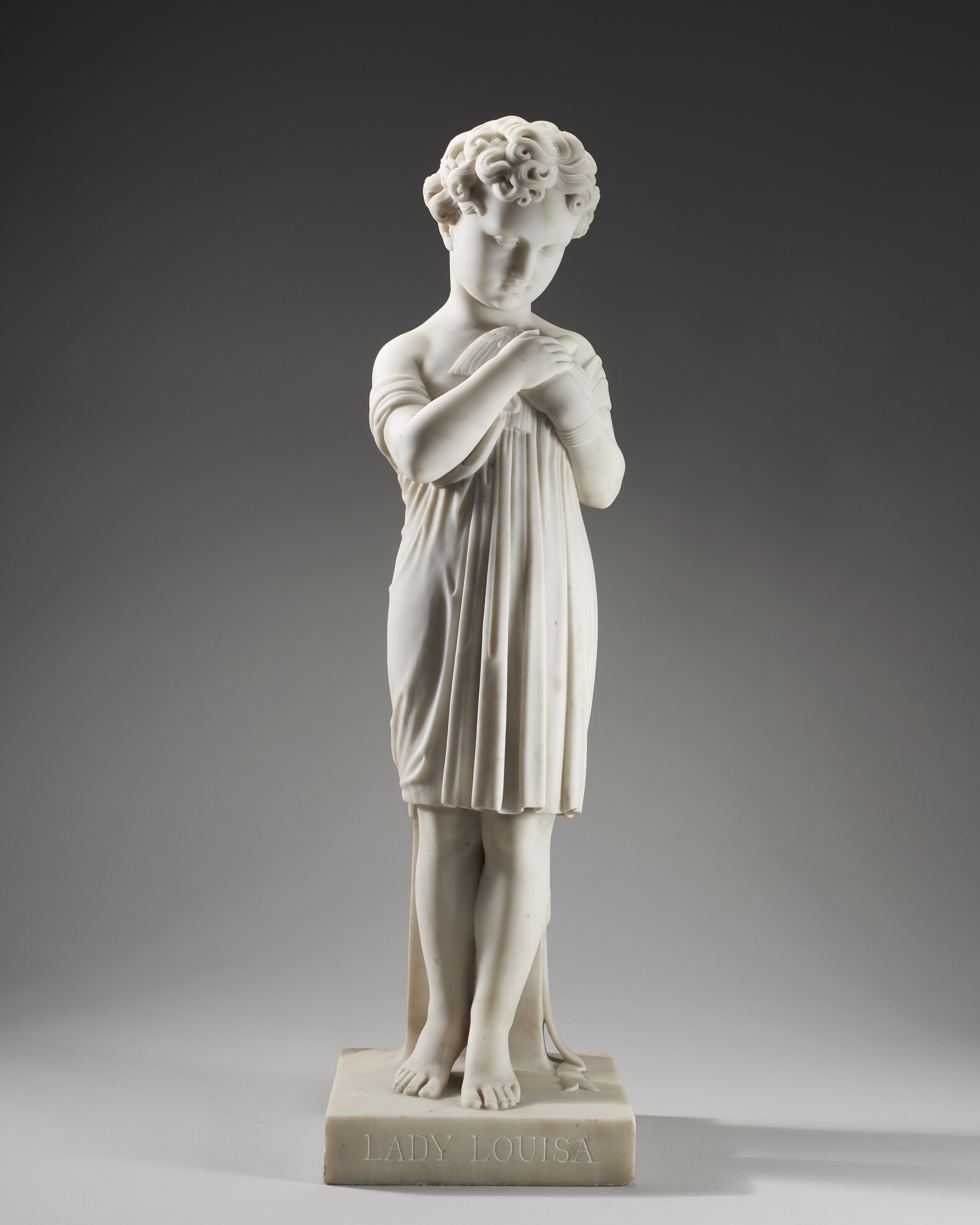 A WHITE MARBLE FIGURE OF LADY LOUISA RUSSELL, AFTER SIR FRANCIS ...