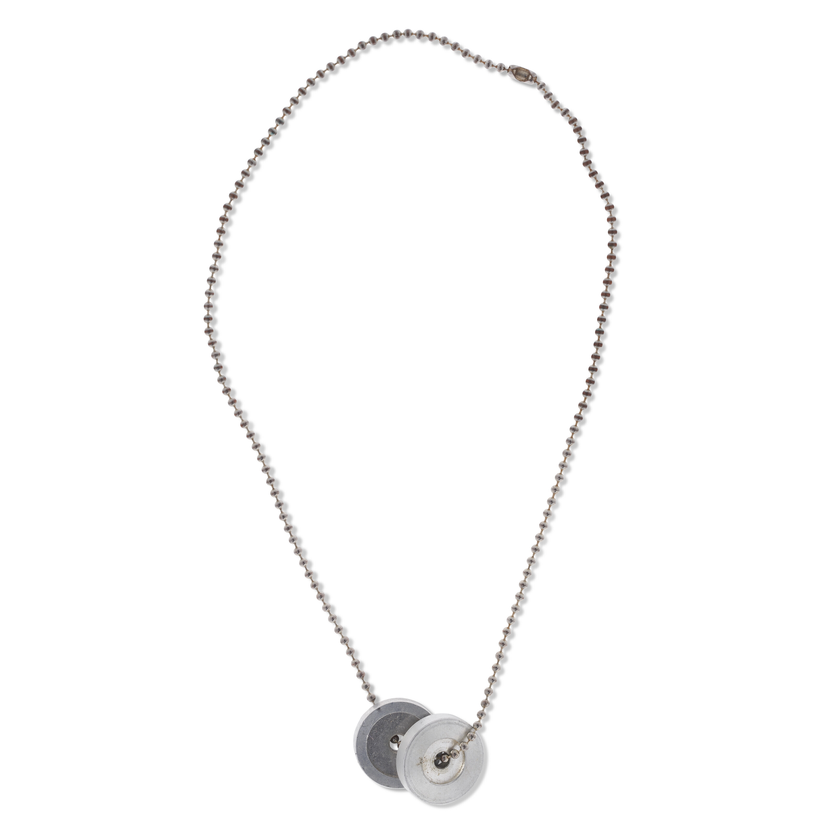 A NECKLACE WITH TWO 45 RPM ADAPTER MEDALLIONS WORN BY DJ KOOL HERC, MID ...